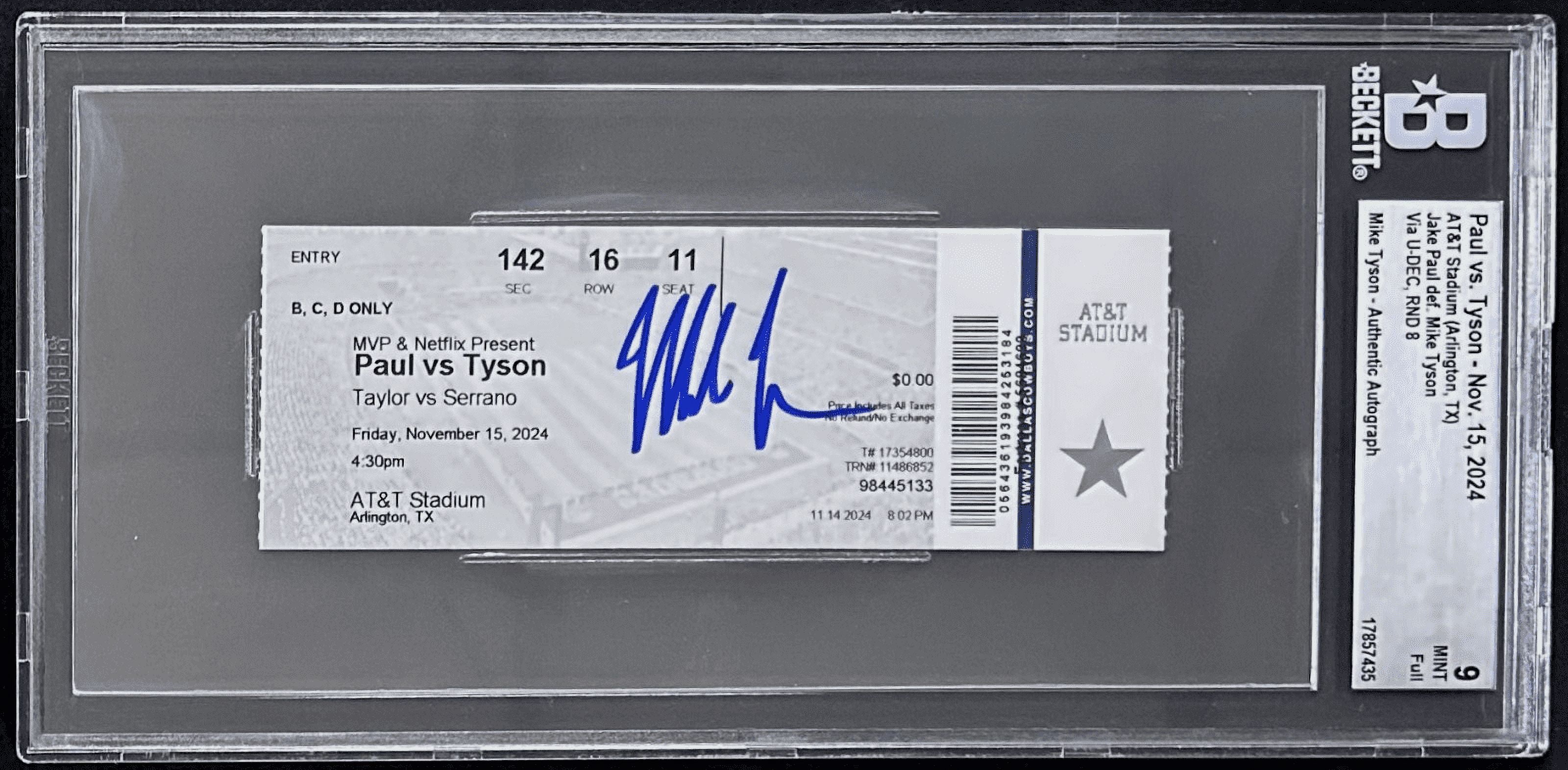 Mike Tyson Signed Tyson vs Jake Paul Fight Full Ticket Beckett Mint 9 ...