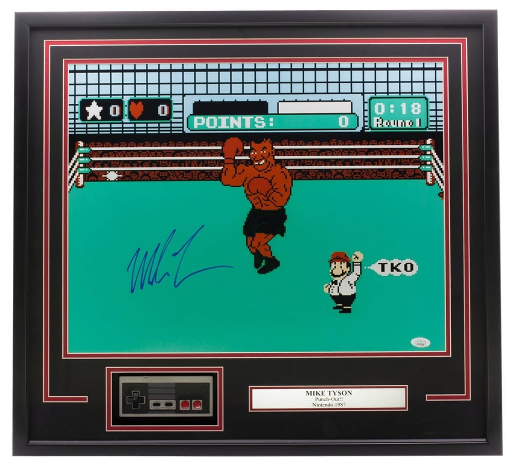 Mike Tyson Signed in Blue Framed 16x20 Punch Out Boxing Photo w ...