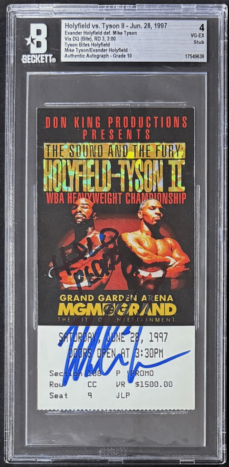 Mike Tyson Signed vs Evander Holyfield Bite Fight Ticket Stub BAS 4 ...
