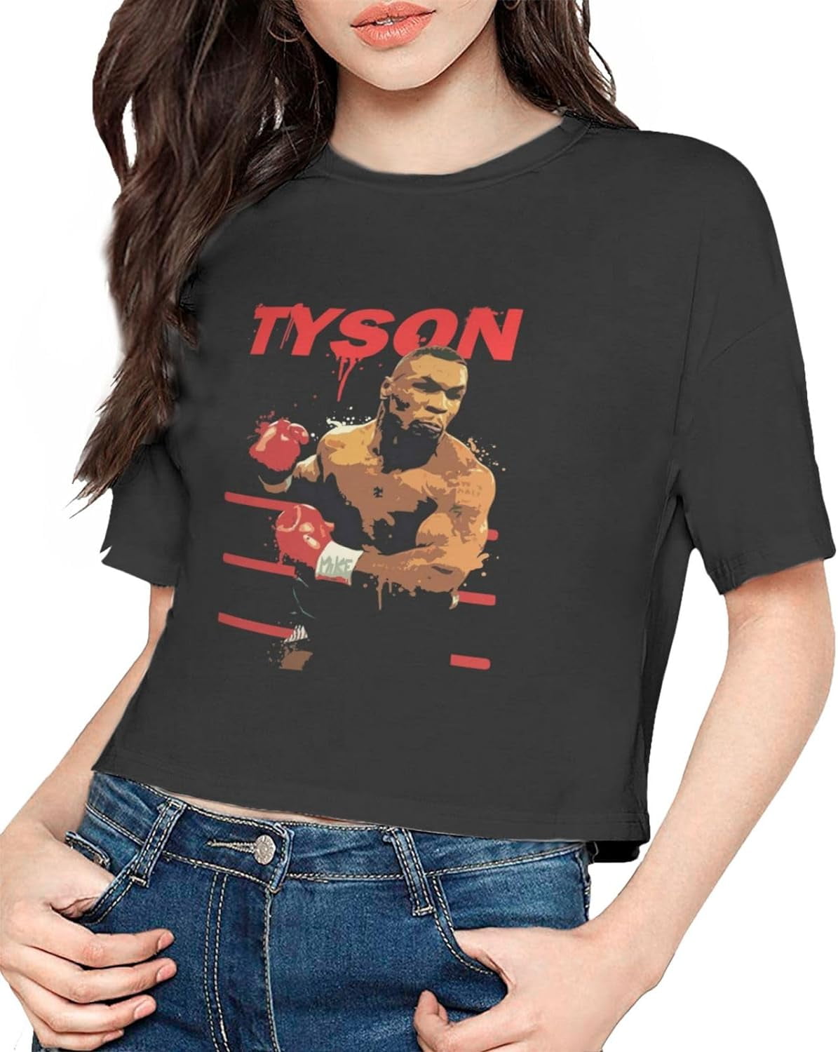 Mike Tyson's Shirt Women's Leak Navel Shirts Crop T-Shirt Short Sleeve ...