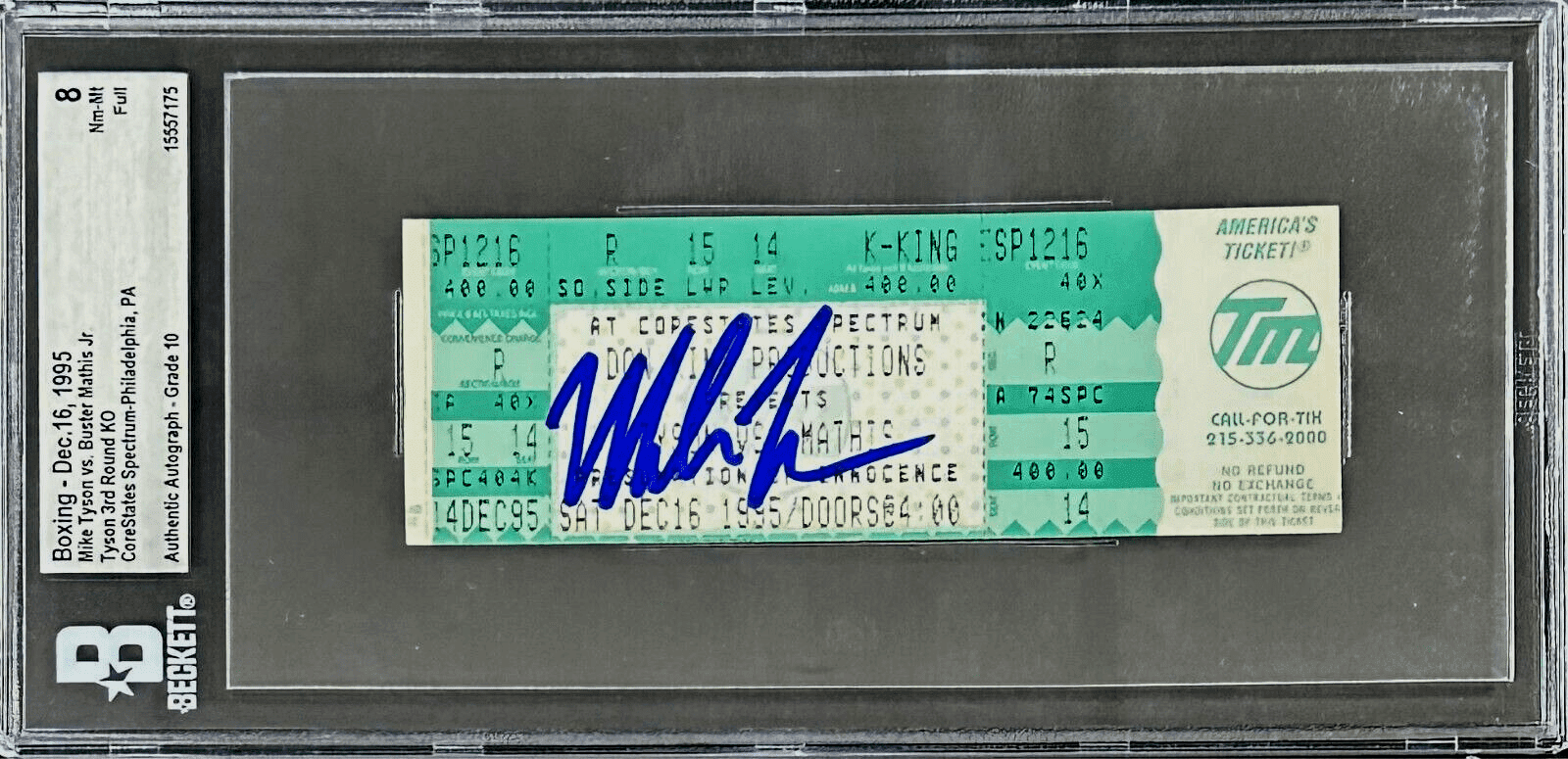 Mike Tyson vs Buster Mathis Jr. Signed Full Ticket Beckett Tyson 3rd ...