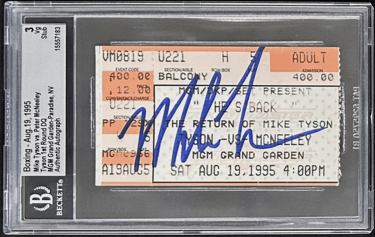 Mike Tyson vs Peter McNeely Signed Ticket Stub Beckett 15557183 3 VG ...