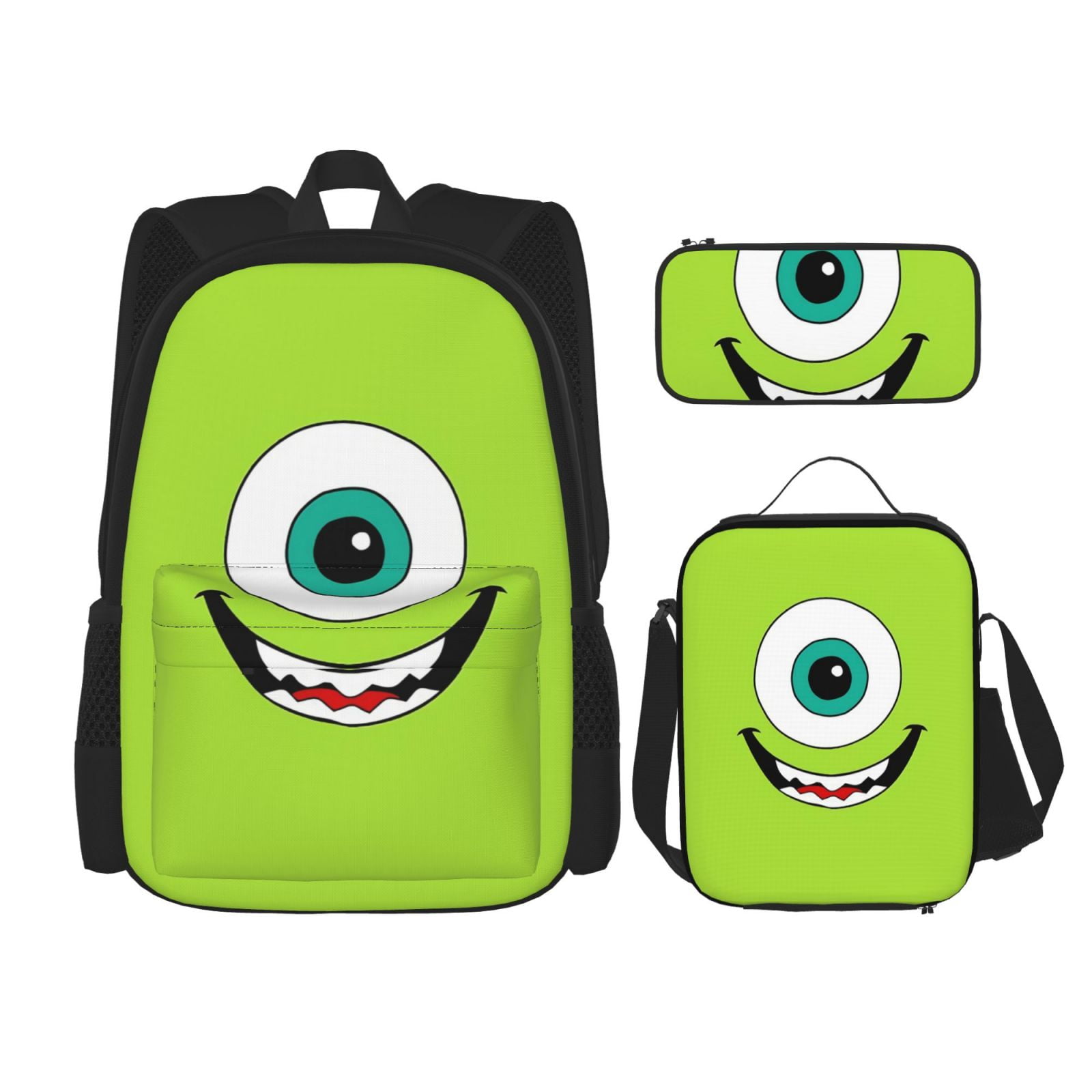 Mike Wazowski Face Backpack, 3 PCS College School Backpacks Bookbag Set ...