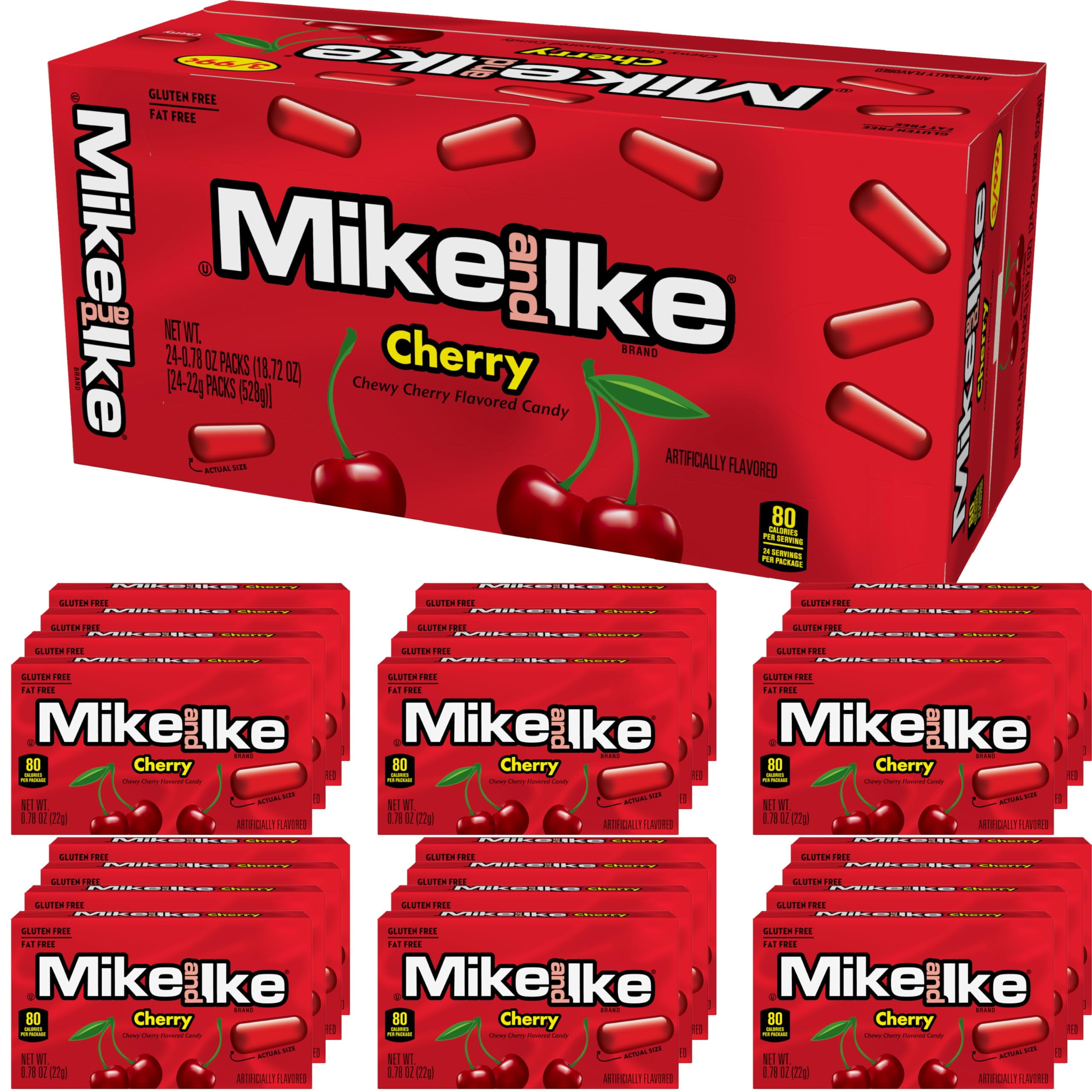 MIKE AND IKE, Candy Chewy, 0.78 Ounce Box, Pack of 24 Cherry - Walmart.com