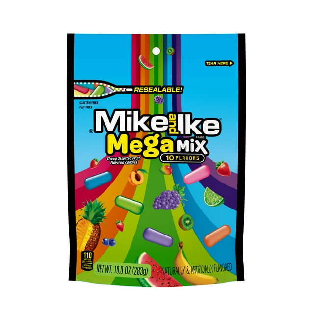 Mike and Ike Mega Mix Chewy Candy, 10oz Resealable Bag, Assorted Fruit ...