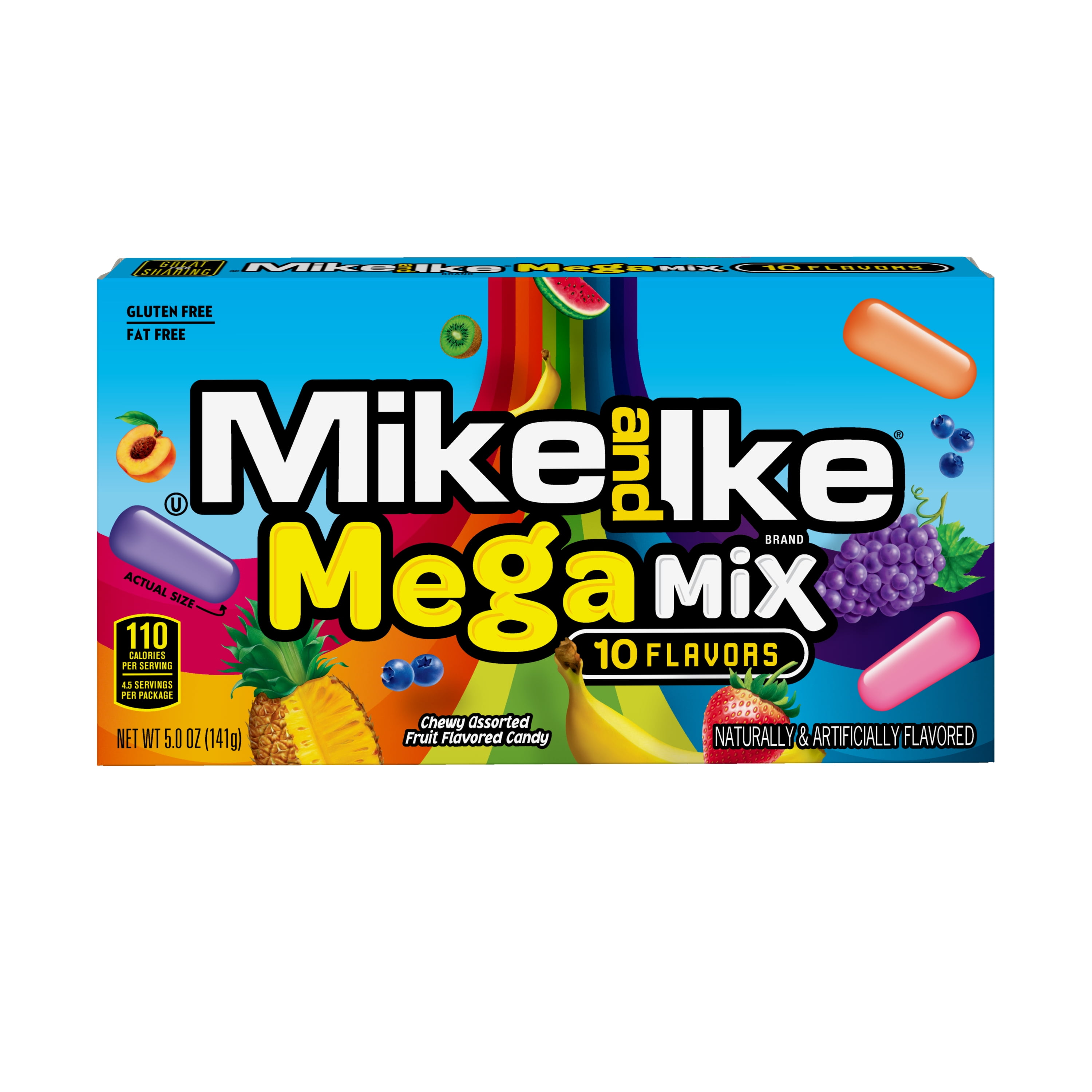 Mike and Ike Mega Mix Tropical Chewy Candy, 10 Fruity Flavors, 5 Ounce Theater Box, 1 Count ...