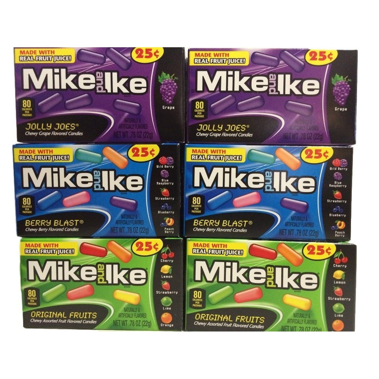 Mike and Ike Original Fruits, Jolly Joes, and Berry Blast Variety Pack .78 Ounce Boxes (30 Boxes ...
