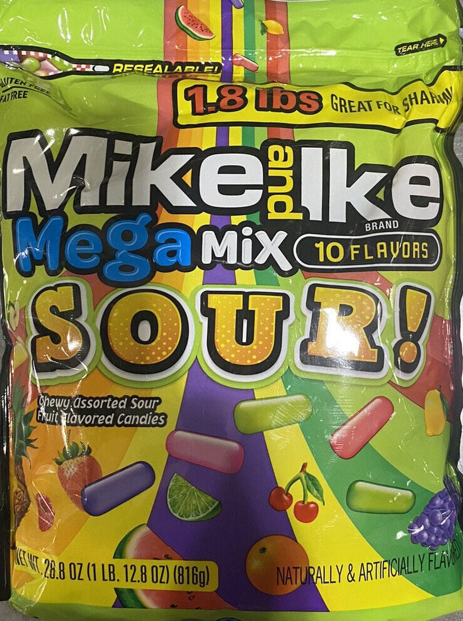 Mike and Ike SOUR Mega Mix Chewy Candy 28.8 oz Candies Resealable Bag 1 ...