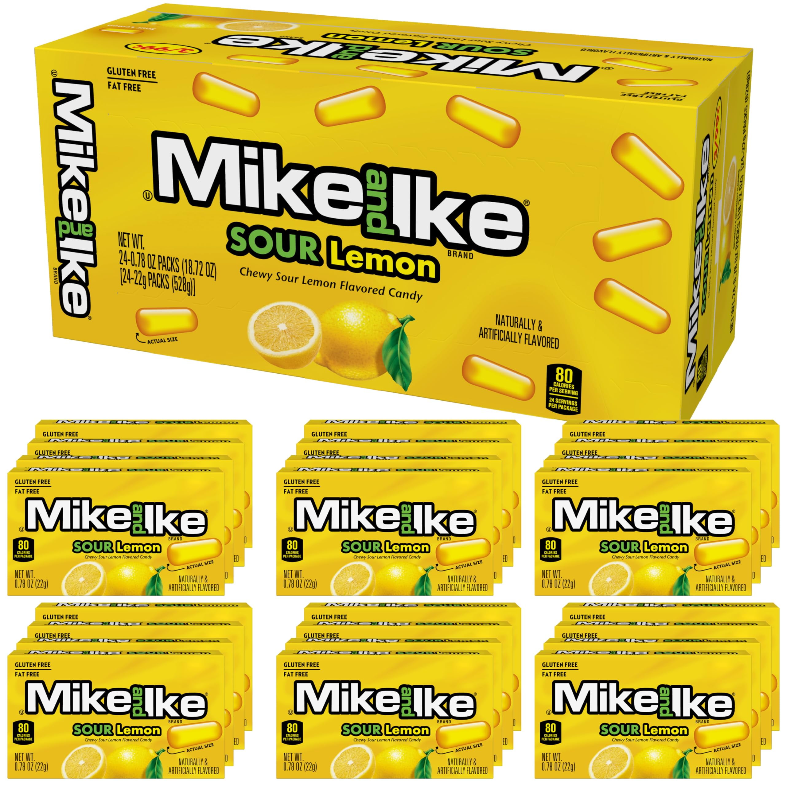 Mike and Ike Sour Lemon Candy, 0.78 Ounce Box (Pack of 24), Chewy Candy ...