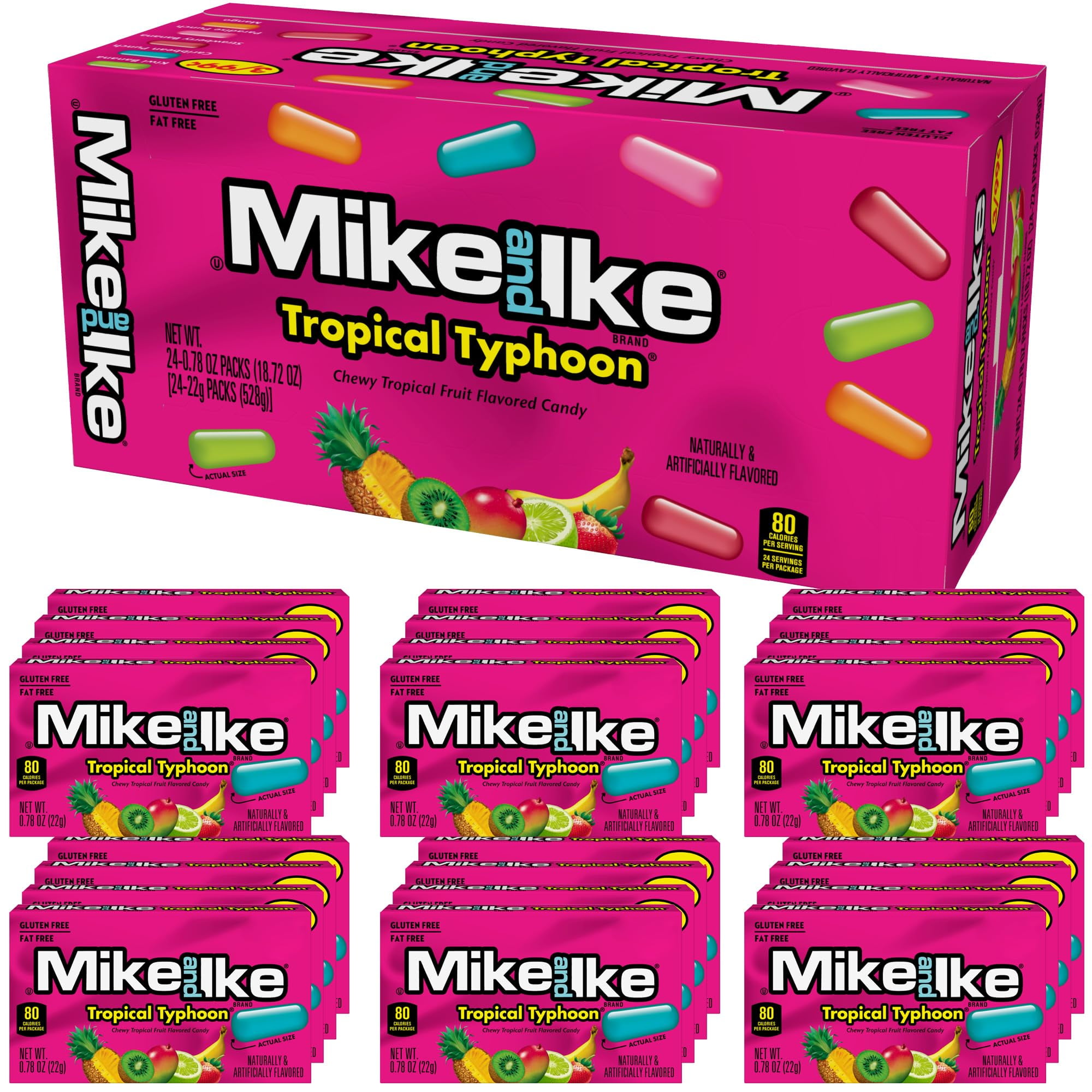 MIKE AND IKE Tropical Typhoon Candy, 0.78 Ounce Box Pack of 24, Chewy ...