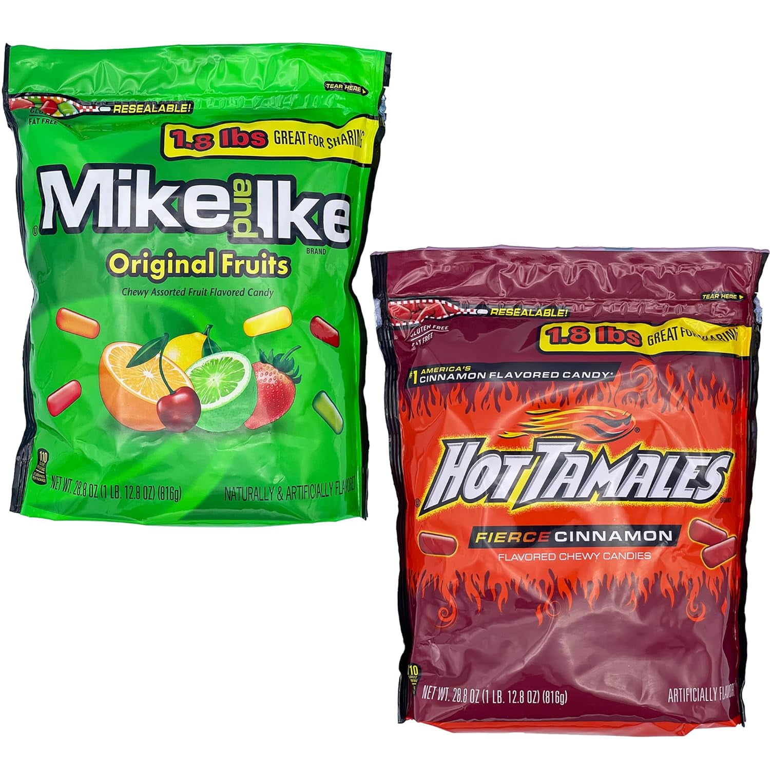 Mike n Ike Original and Hot Tamales Candy Bundle Duo, 1.8 Lb (Pack of 2 ...