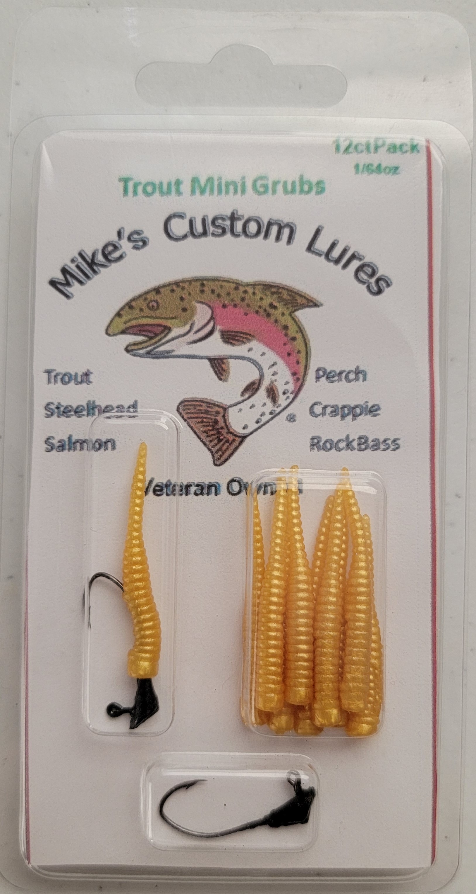 Mike's Custom Lures Trout Mini Grub 1/64 Oz. Meal Worm Gold 12 Count ...