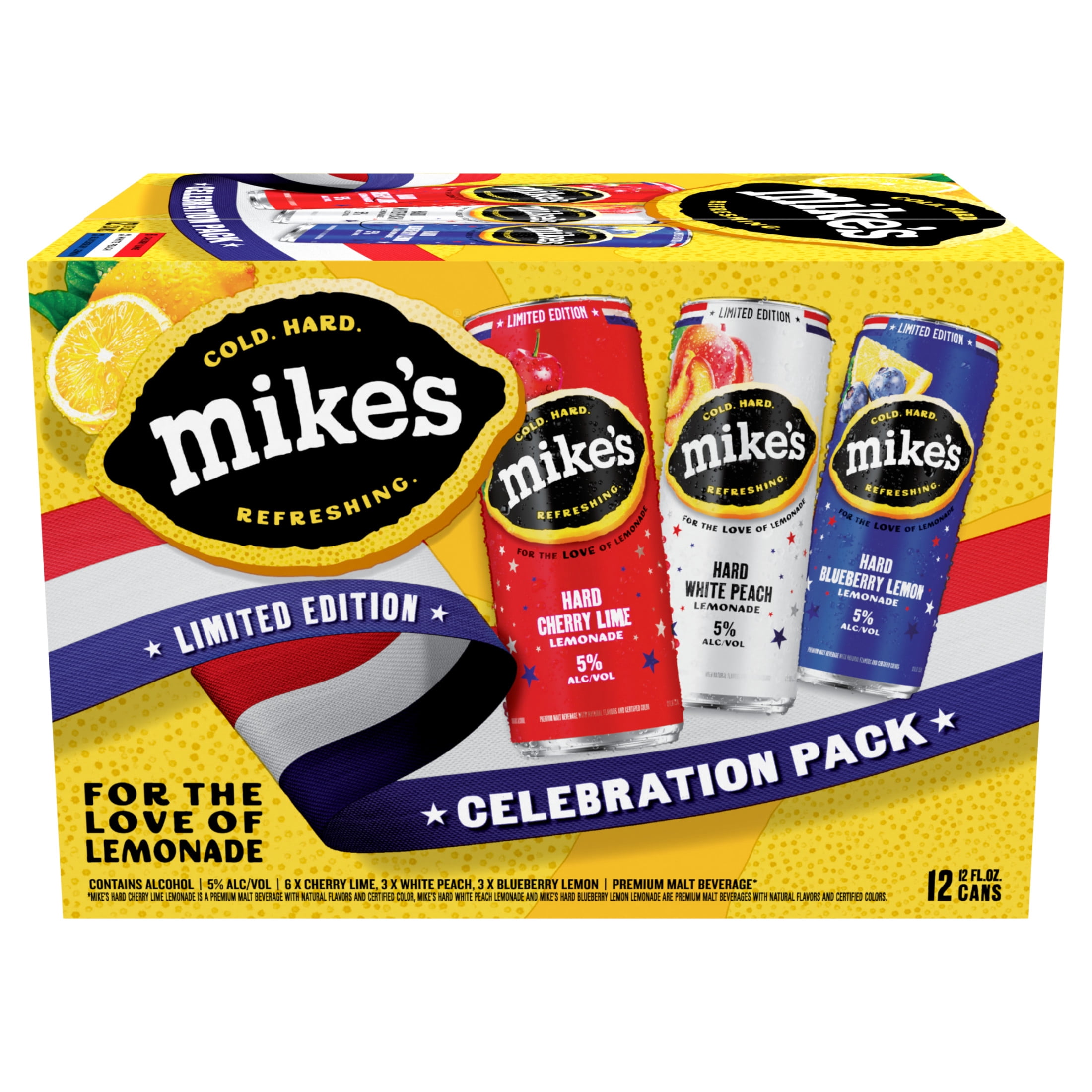 Mike's Hard Lemonade Celebration Pack, 12 Pack, 12 fl oz Cans, 5% ABV ...