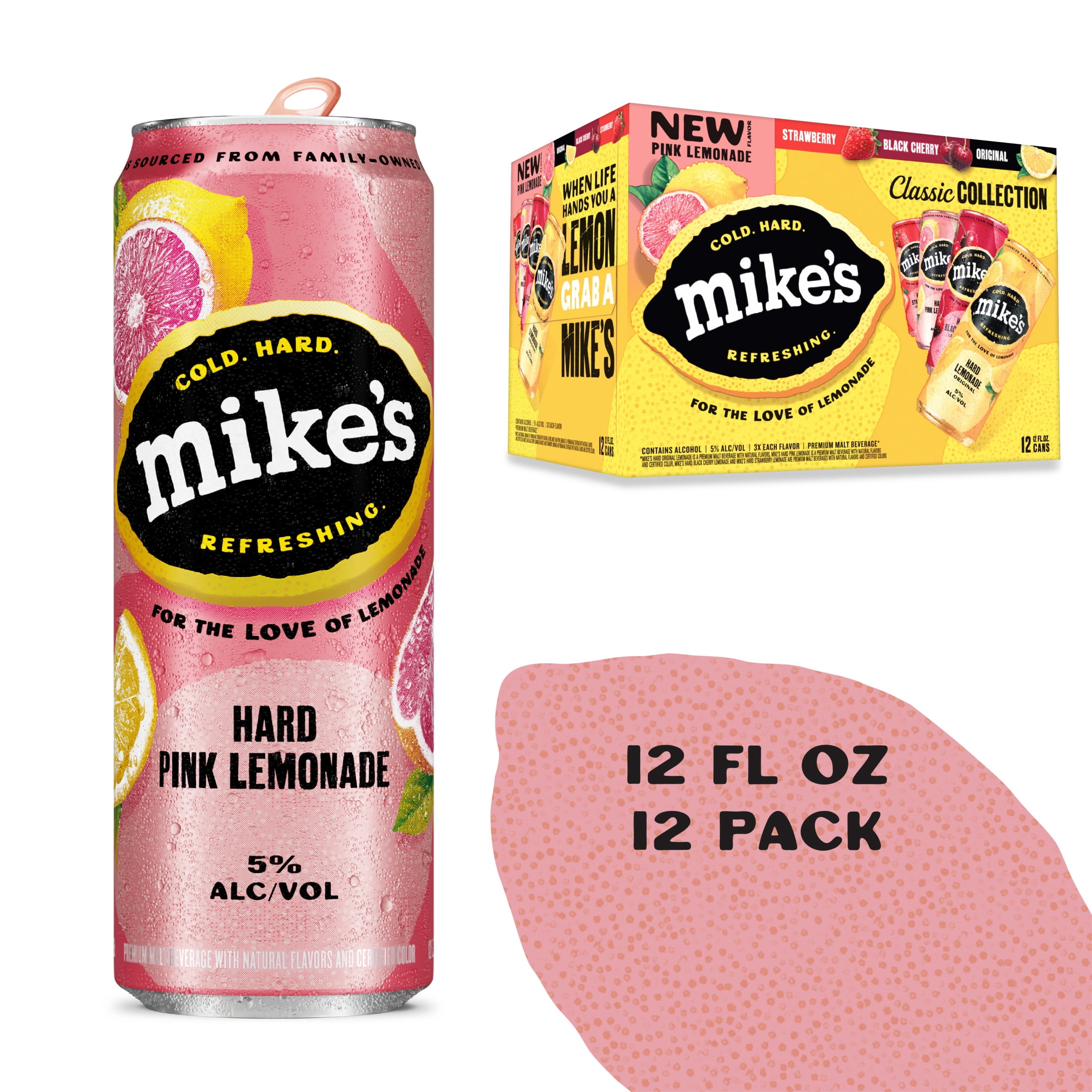 Mikes Hard Lemonade Variety Pack, 12 Cans, 5% ABV, 12 fl oz - Walmart ...