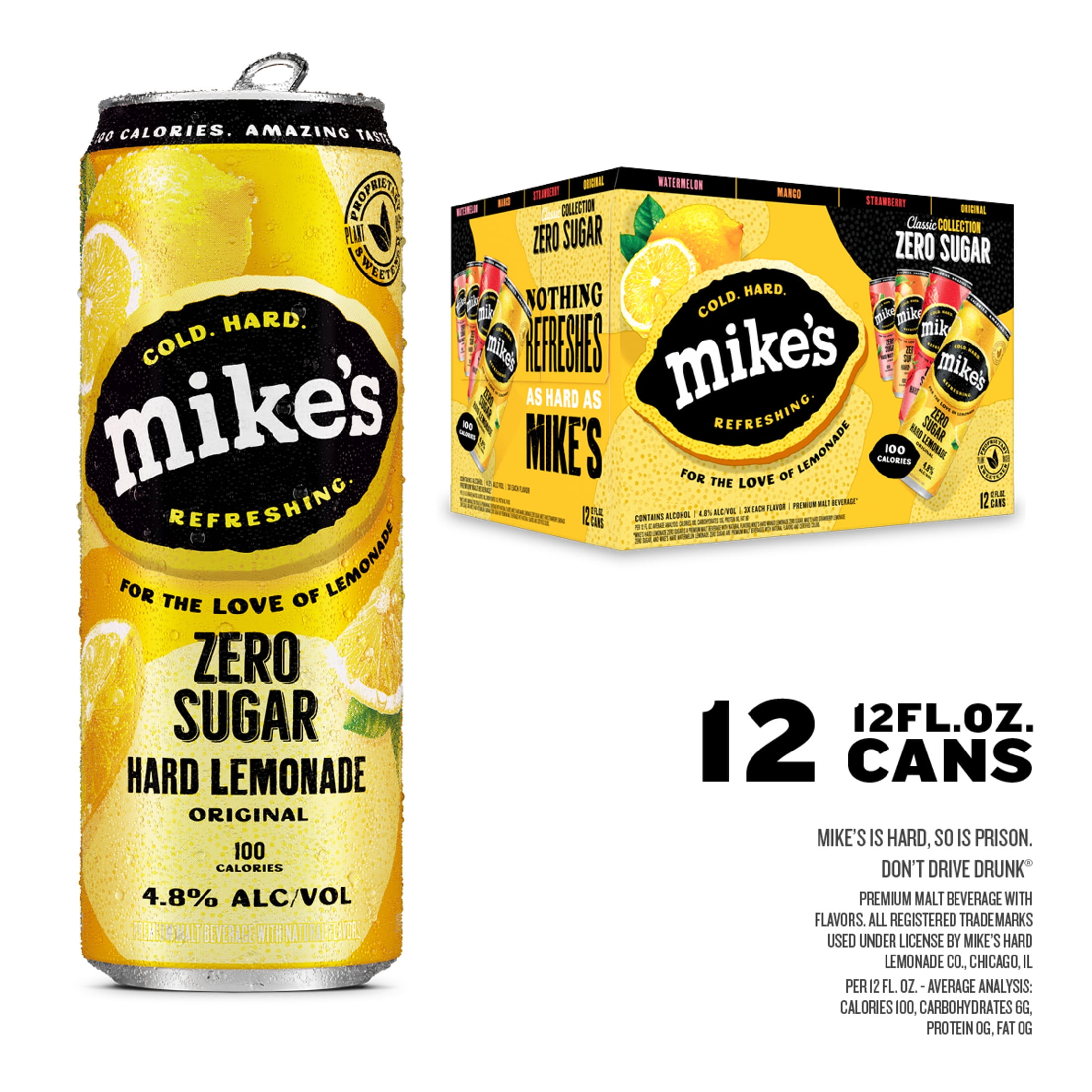 Mike's Hard Zero Sugar Variety Pack, 12 Pack, 12 fl oz Cans, 4.8% ABV ...