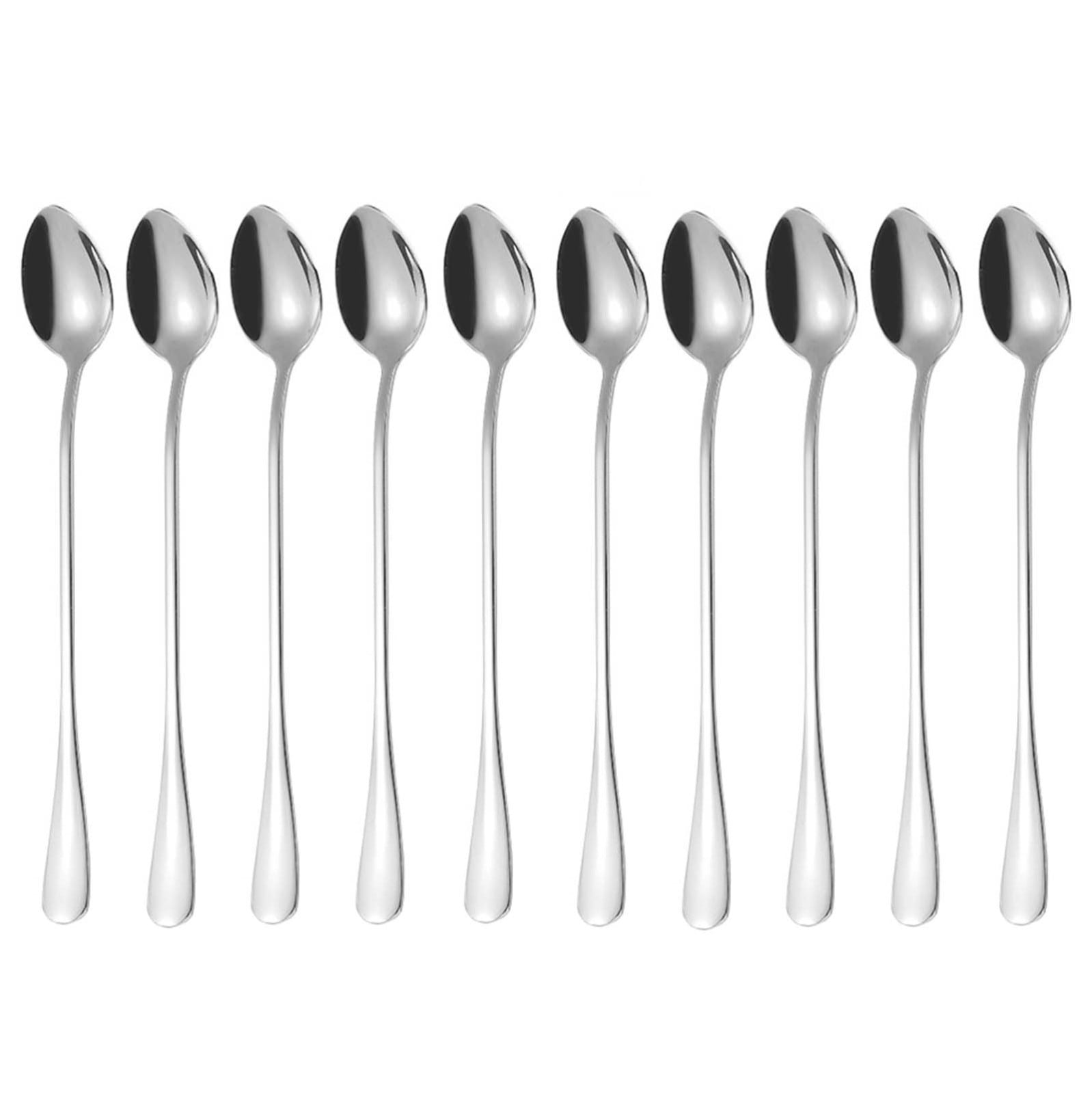 Mikease Silver Long Handle Spoon Stainless Steel Round Mixing Spoon ...