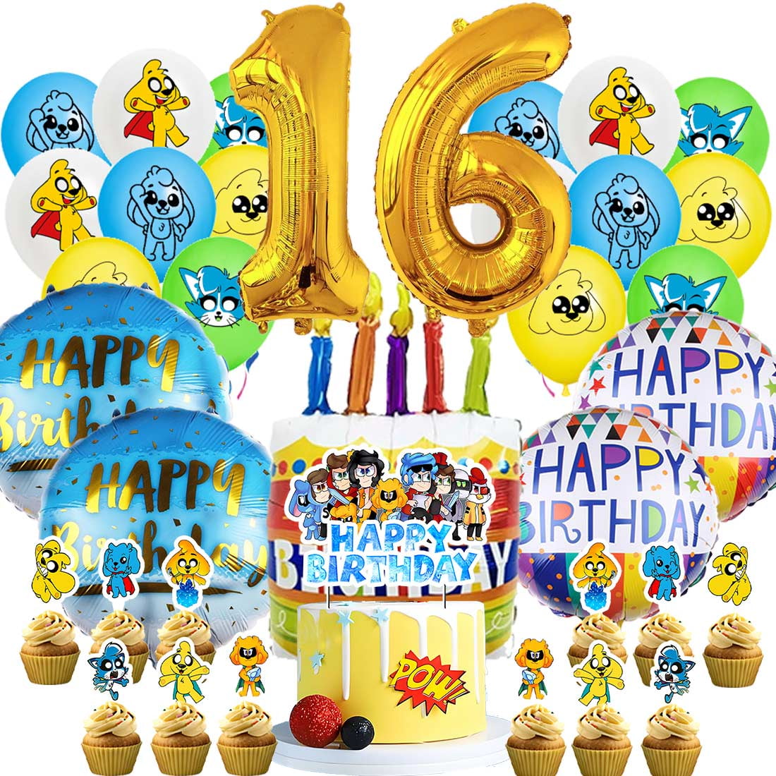 Mikecrack Party Supplies 16th Decor Kit Balloons Birthday Cake Topper ...