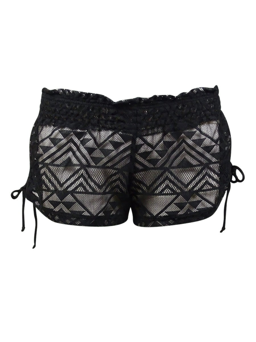 Miken Women's Ruched-Tie Lace Shorts Swim Cover-Up (XS, Black ...