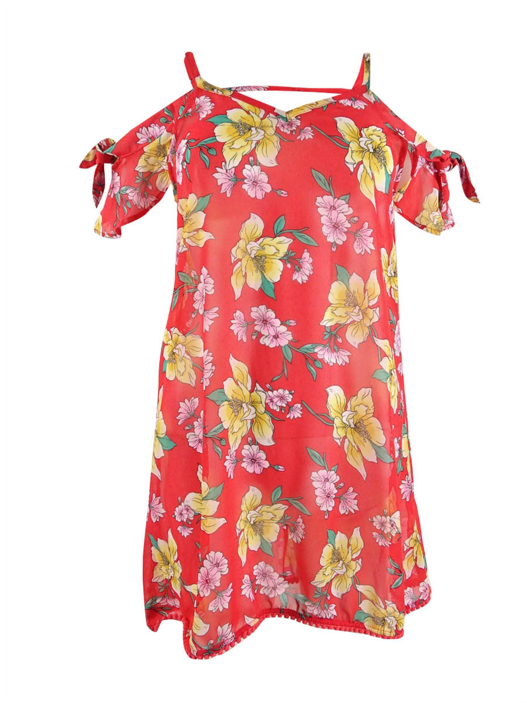 Miken Womens Plus Print Cold-Shoulder Dress Swim Cover-Up (2X, Poppy ...