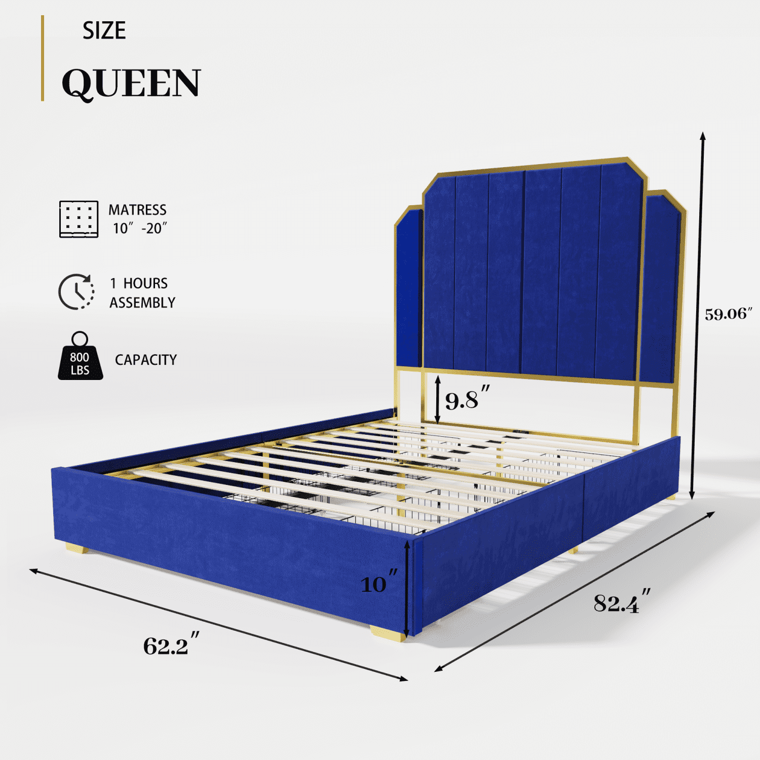 Mikeor Furniture Queen Size Bed Frame and 59.06" Headboard, Upholstered ...