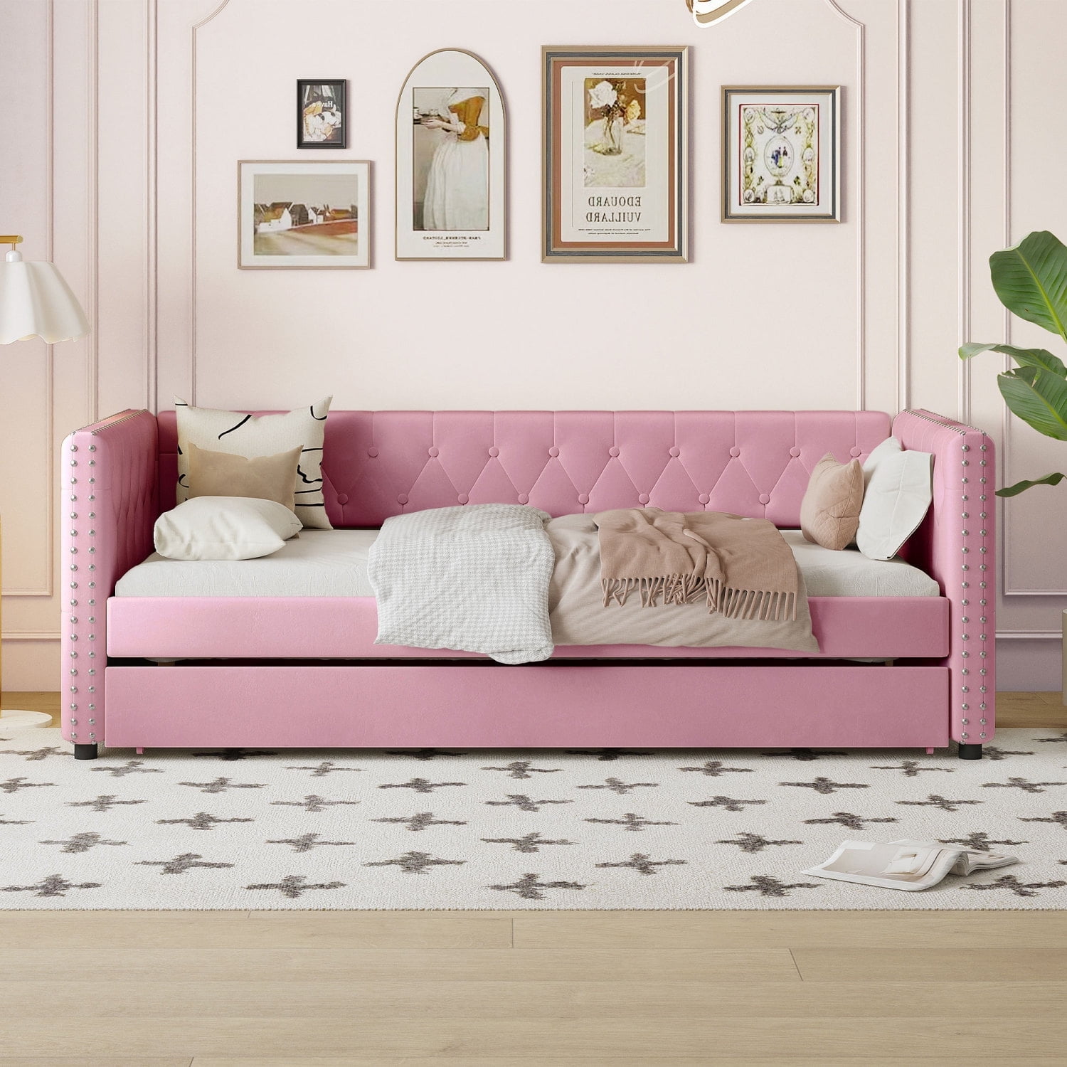 Mikeor Furniture Twin Size Tufted Upholstered Daybed with Trundle ...