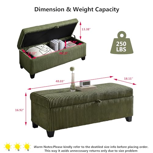 Mikibama Corduroy Mid Century Modern Storage Ottoman , 48" Long, Green ...