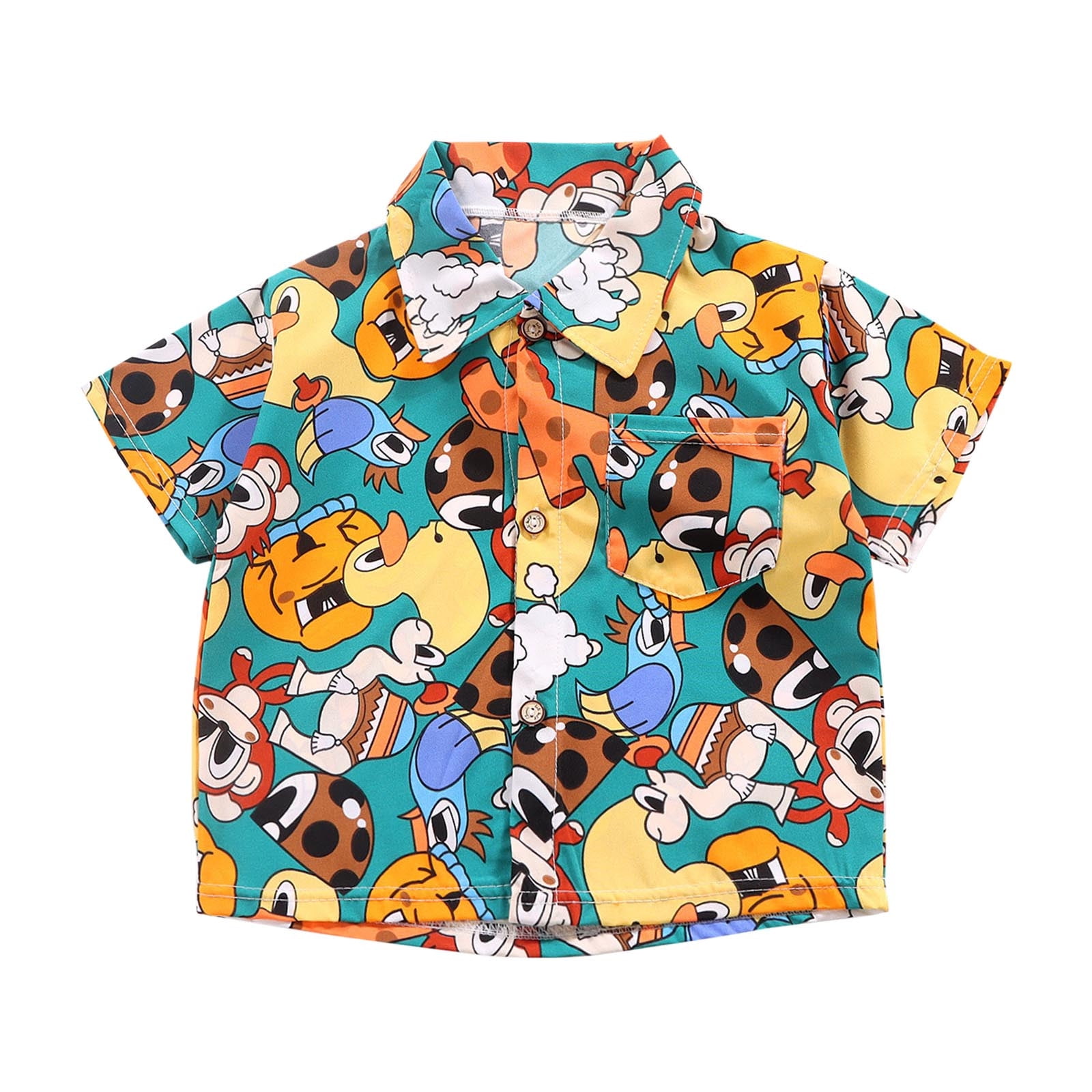 Mikilon Boys Button Down Shirts Hawaiian Cute Print Slim-Fit Short ...