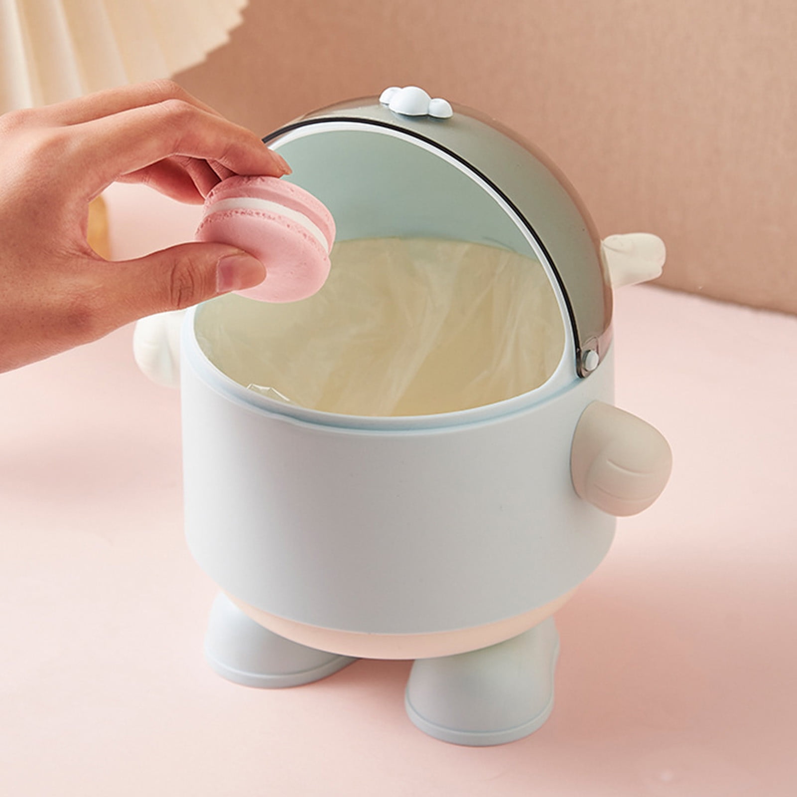 Cute Mini Desktop Trash Can, Cartoon Waste Paper Bin with Swing Lid ...