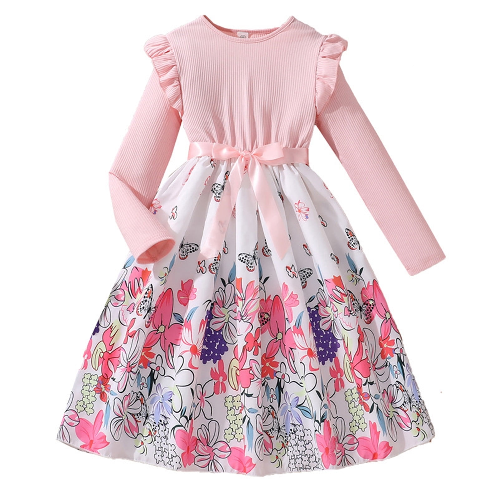 Mikilon Girls Long Sleeve Dress Tween Fall Formal Party Holiday Midi ...