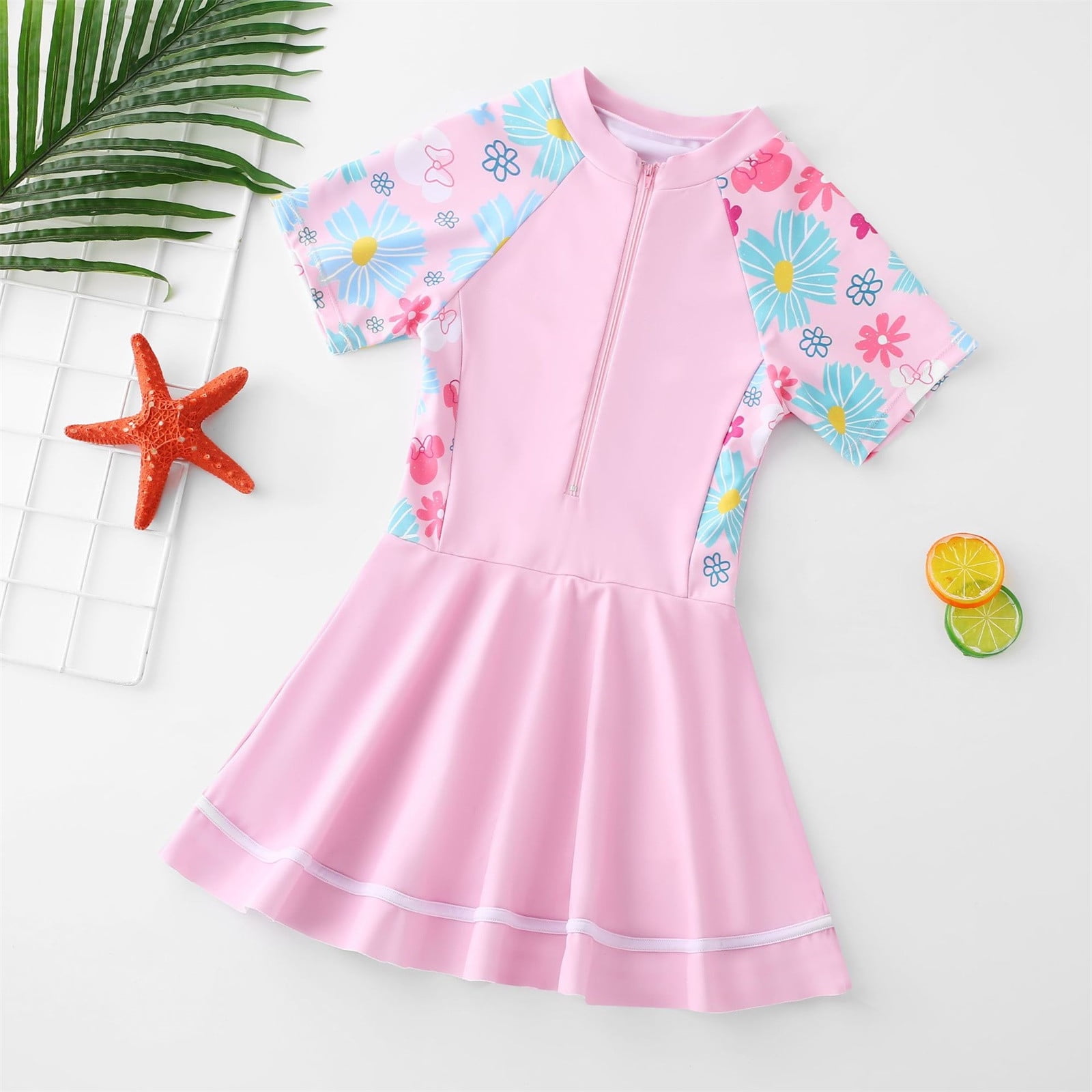 Mikilon Girls One Piece Swimsuits Hawaiian Skirted Bathing Suit for ...