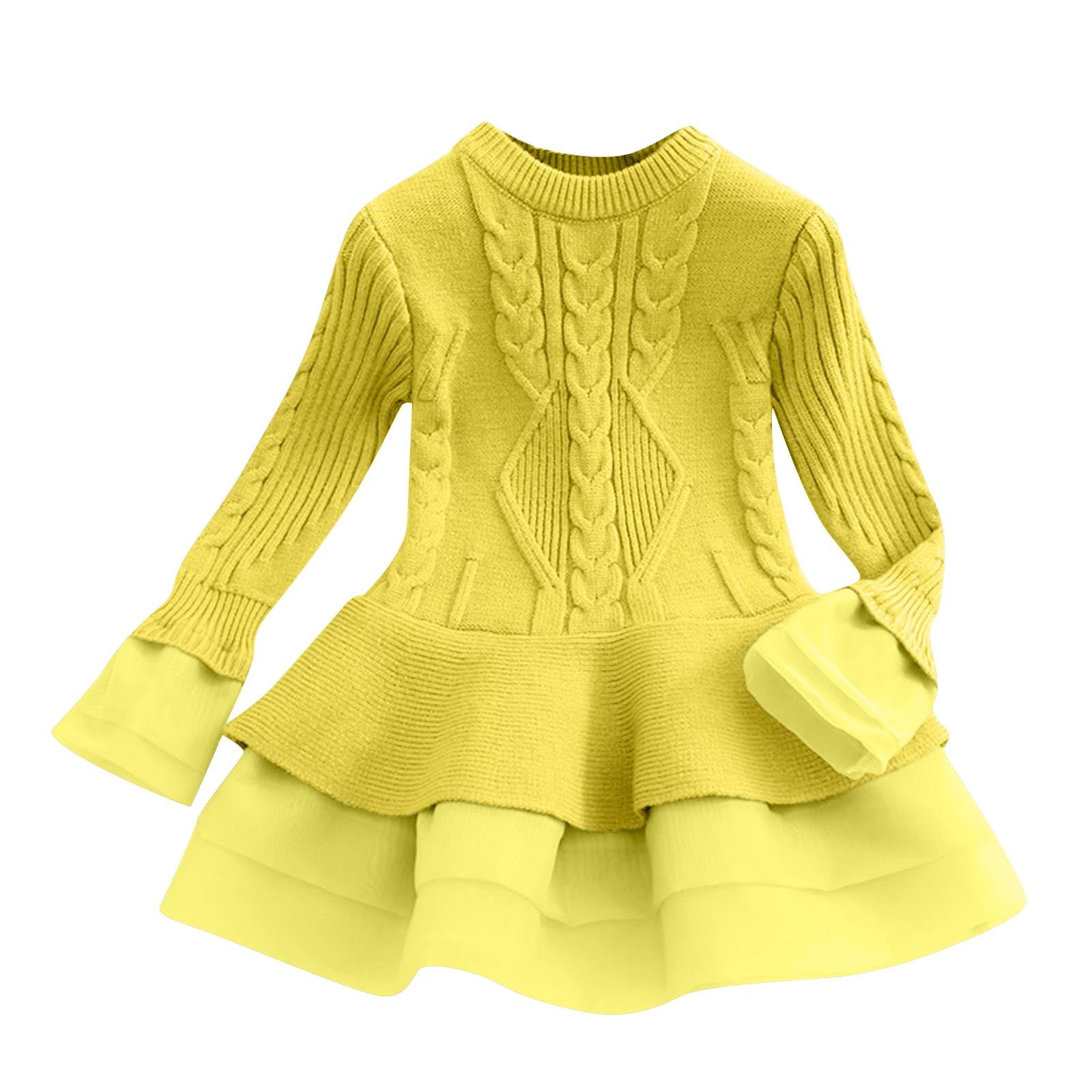 Mikilon Girls Sweater Dress Crew Neck Flare Sleeve Dress Knit Ruffled ...