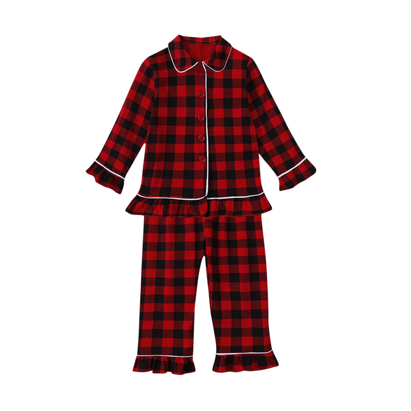 Mikilon Kids Red and Black Plaid Pajama Sets Size 3 Months-12 Years ...