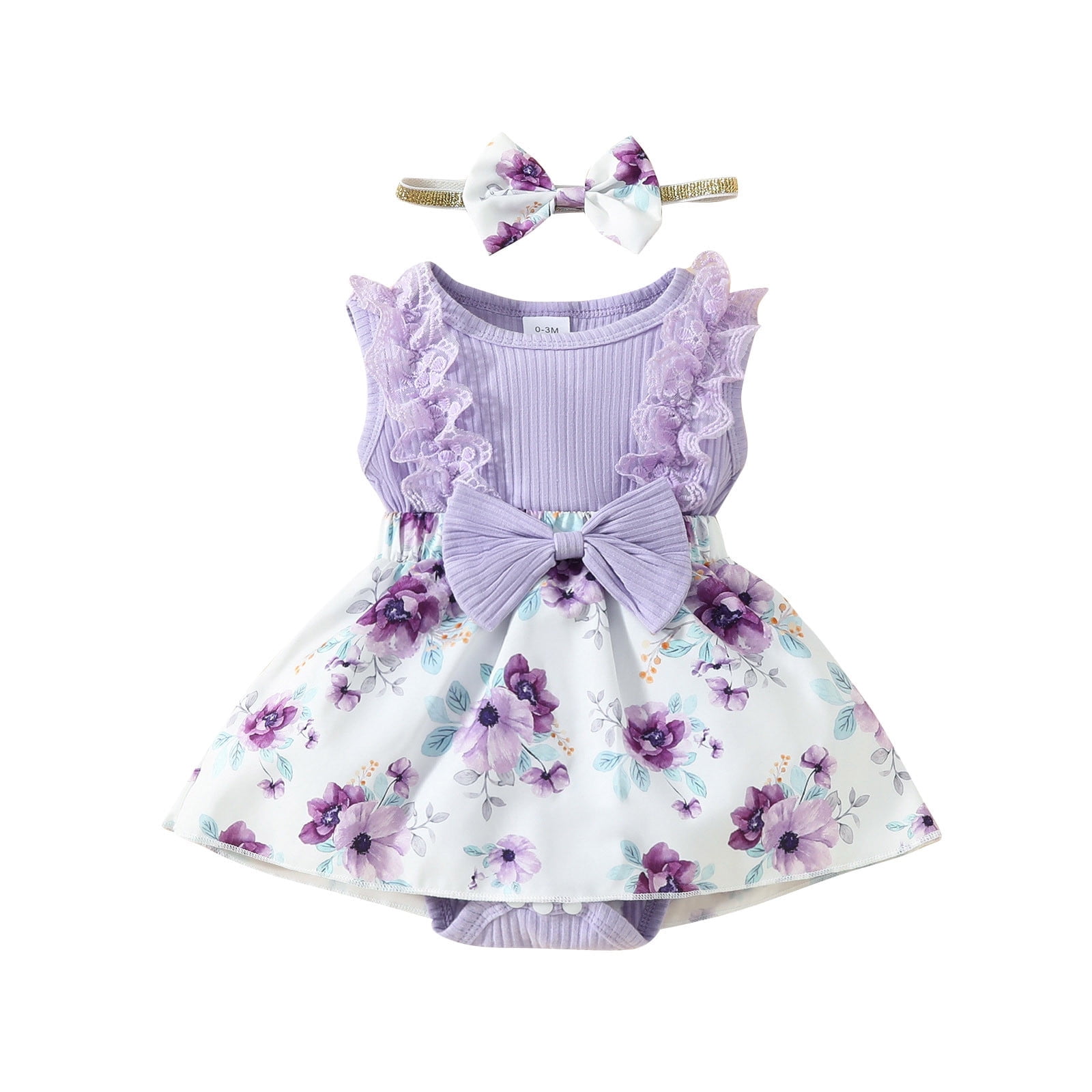 Mikilon Spring and Summer Babys Girl Rompers Floral Print Sleeveless ...