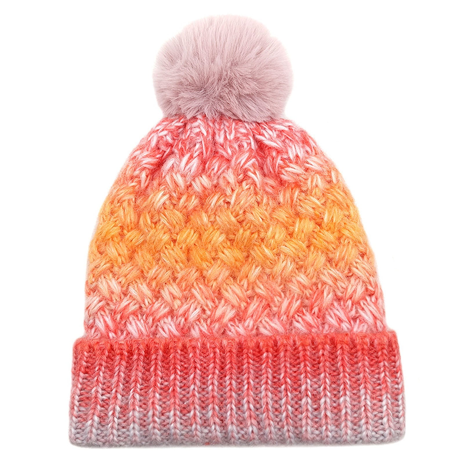 Mikilon Women Winter Gradient Color Puffball Hats Versatile Knitted ...