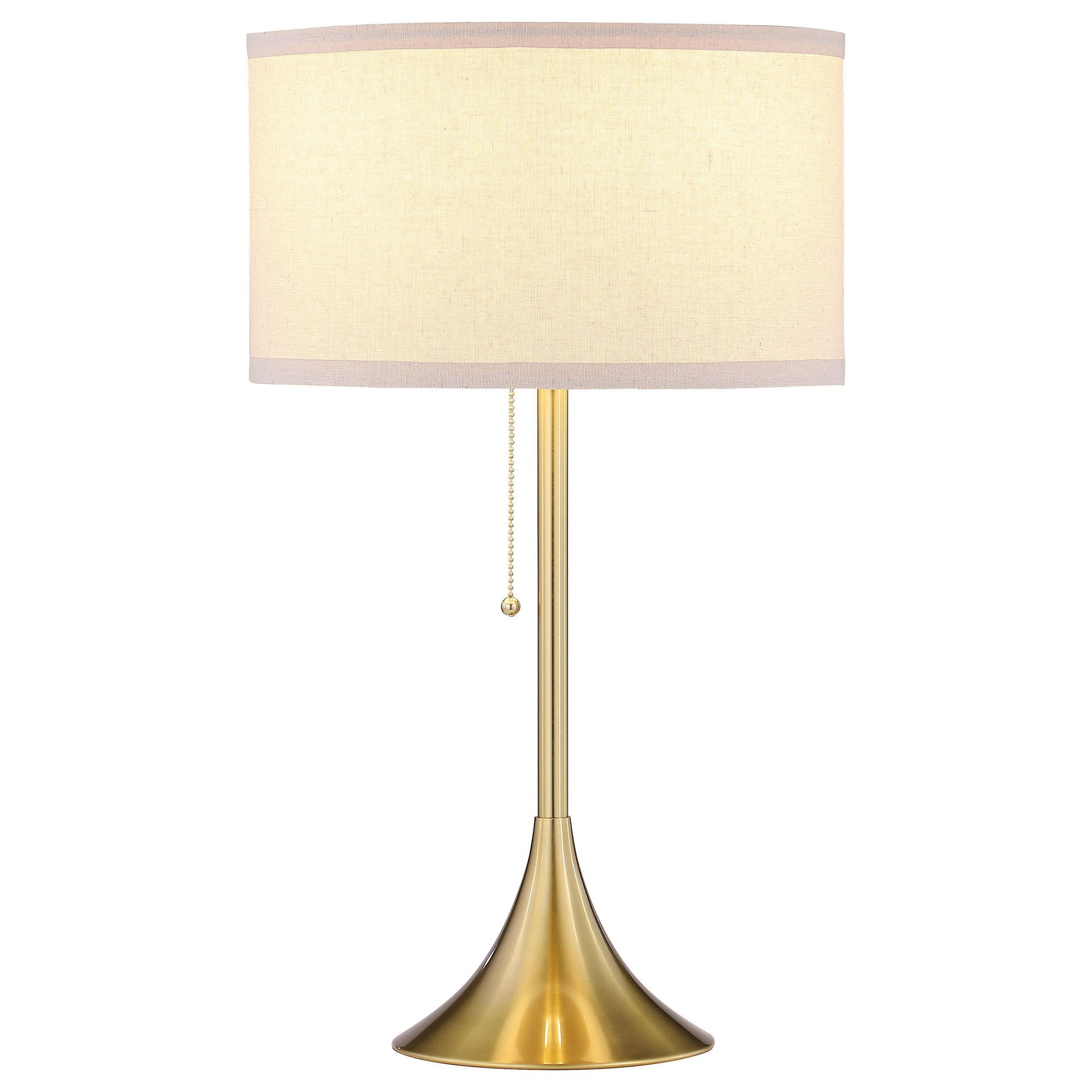 Mikka Table Lamp, Pull-Chain, Gold Flared Pedestal Base, Beige Fabric ...