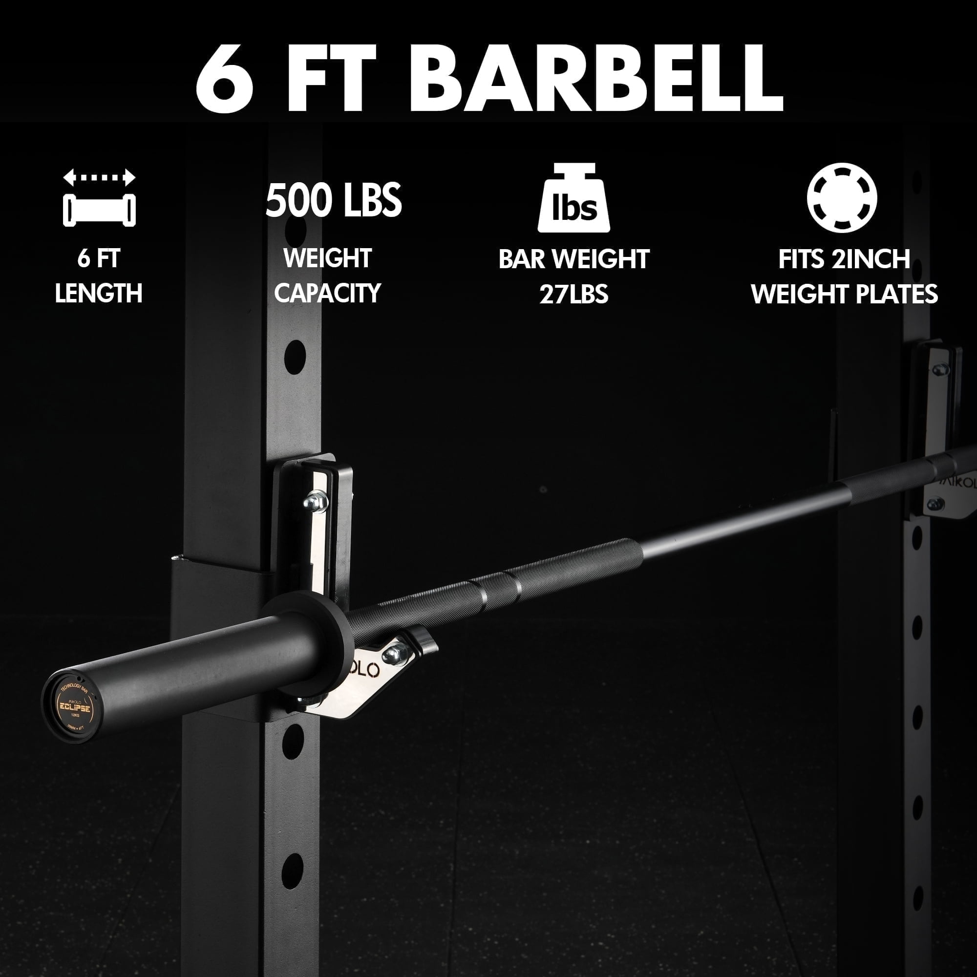 Mikolo Eclipse Series 6ft Olympic Barbell, 27LB Compact and Lighter ...