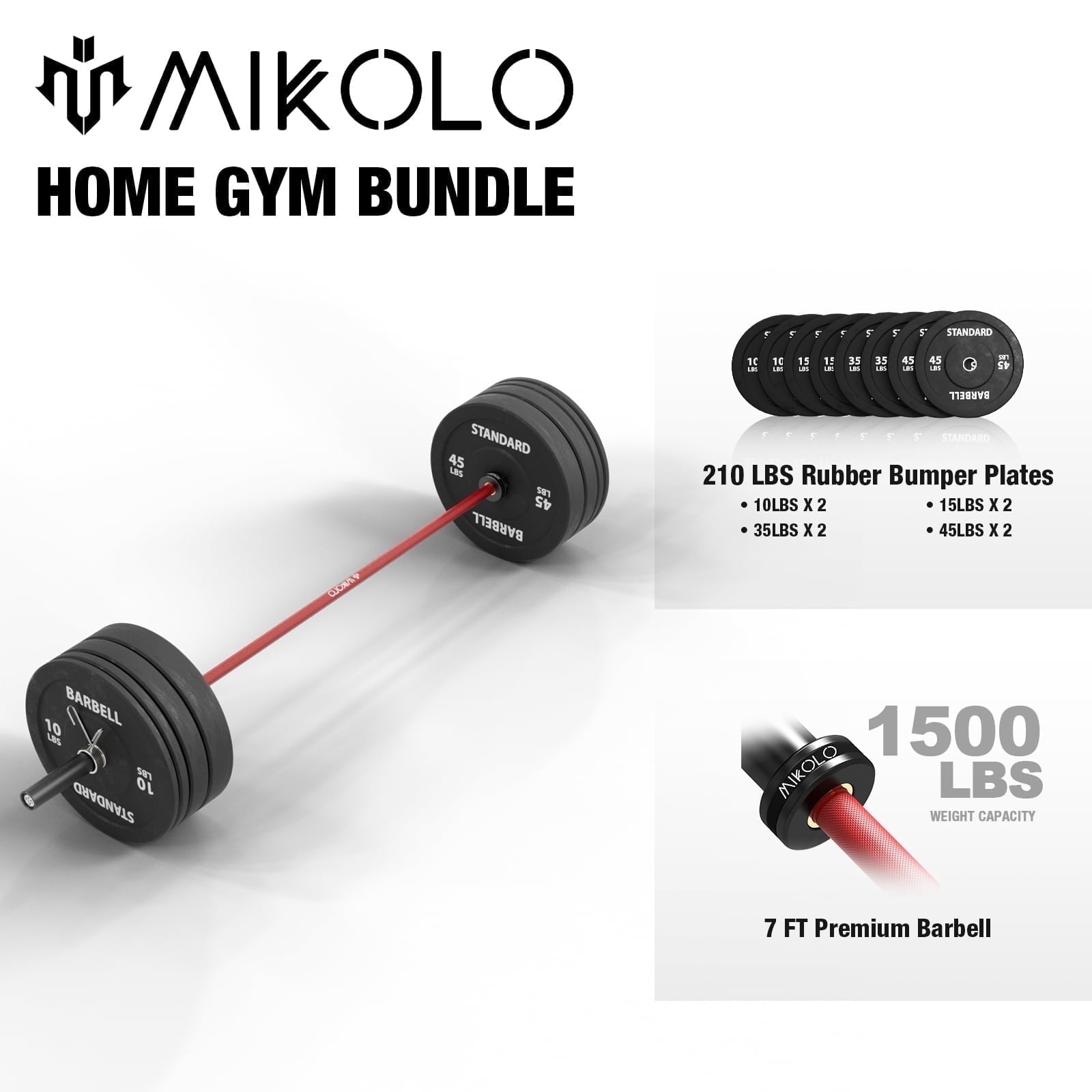 Mikolo 7ft Olympic Barbell, Barbell for Weightlifting and Powerlifting ...