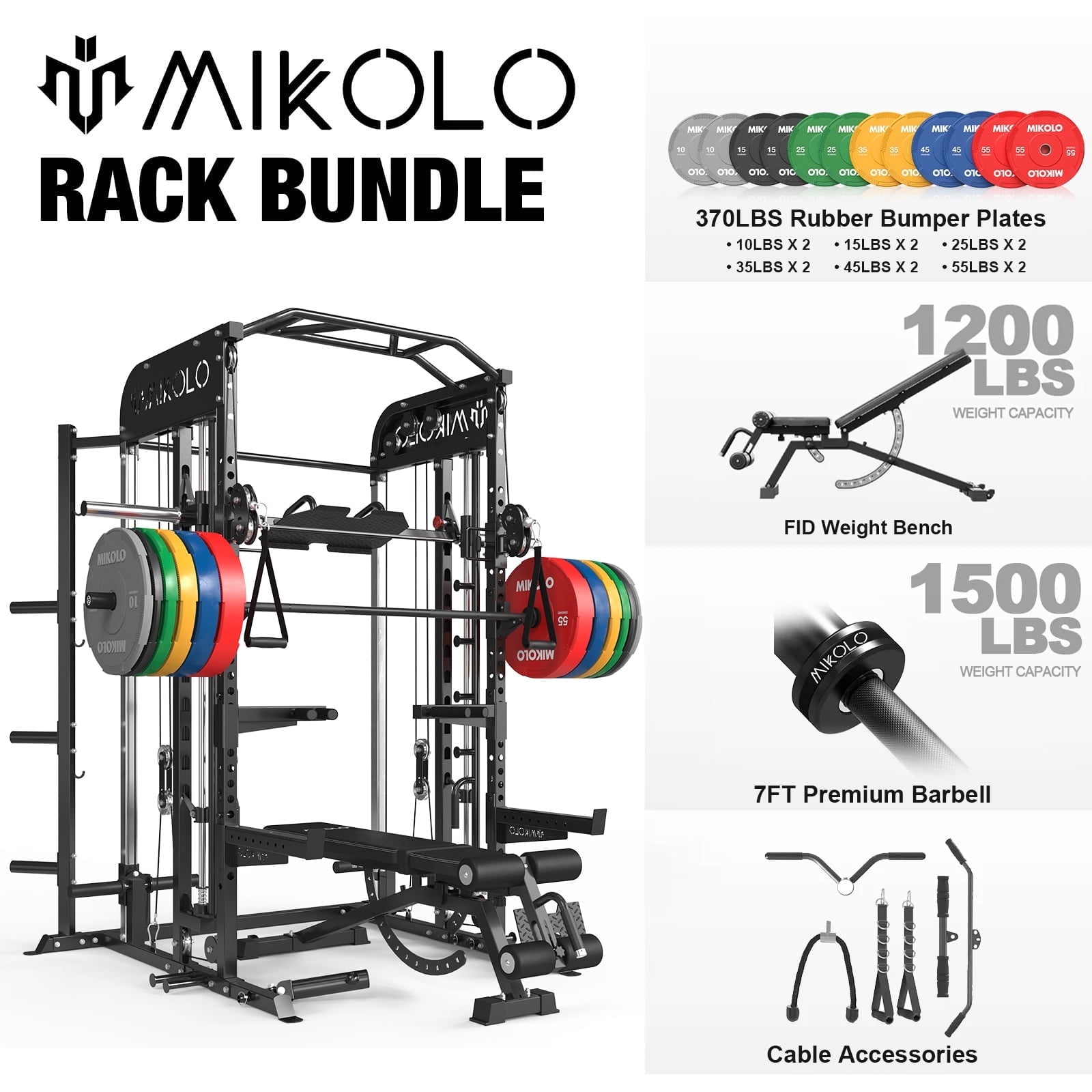 Mikolo All-in-One Power Rack with Smith Machine, Leg Press & Lat ...