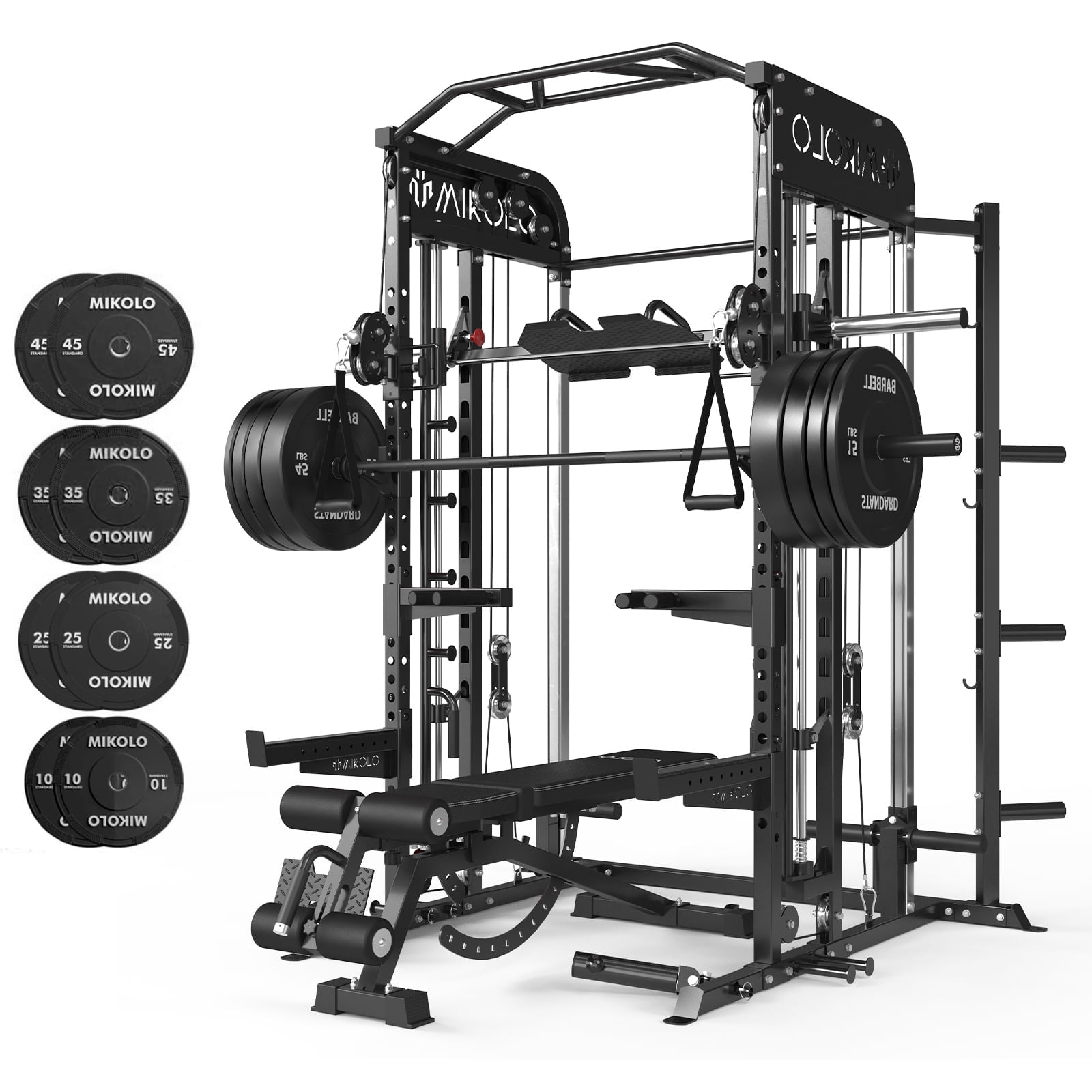 Mikolo All-in-One Power Rack with Smith Machine, Leg Press & Lat ...