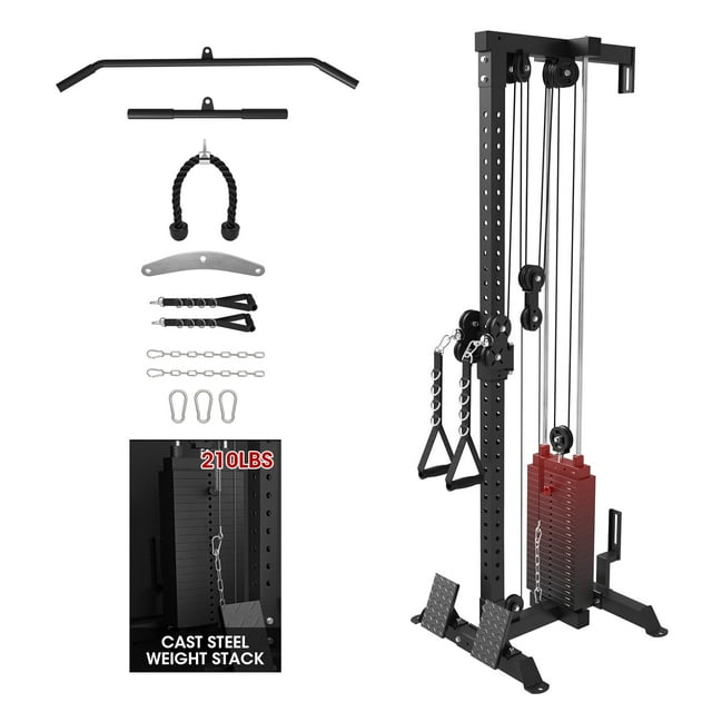 Mikolo Cable Crossover Machine, Lat Pull Down Machine with 210LBS Weight Stack, Wall Mounted ...