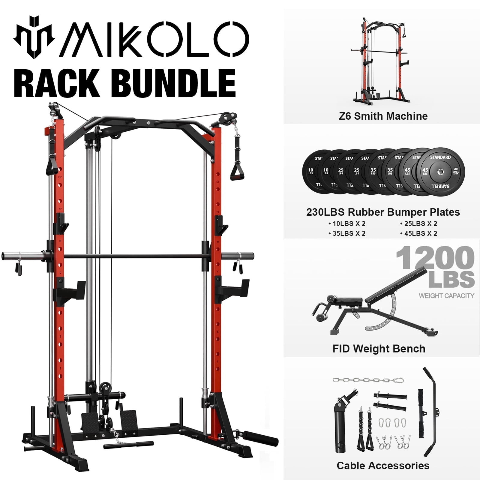 Mikolo Compact 7-IN-1 Smith Machine With Weight Bench, 1000LBS Multi ...