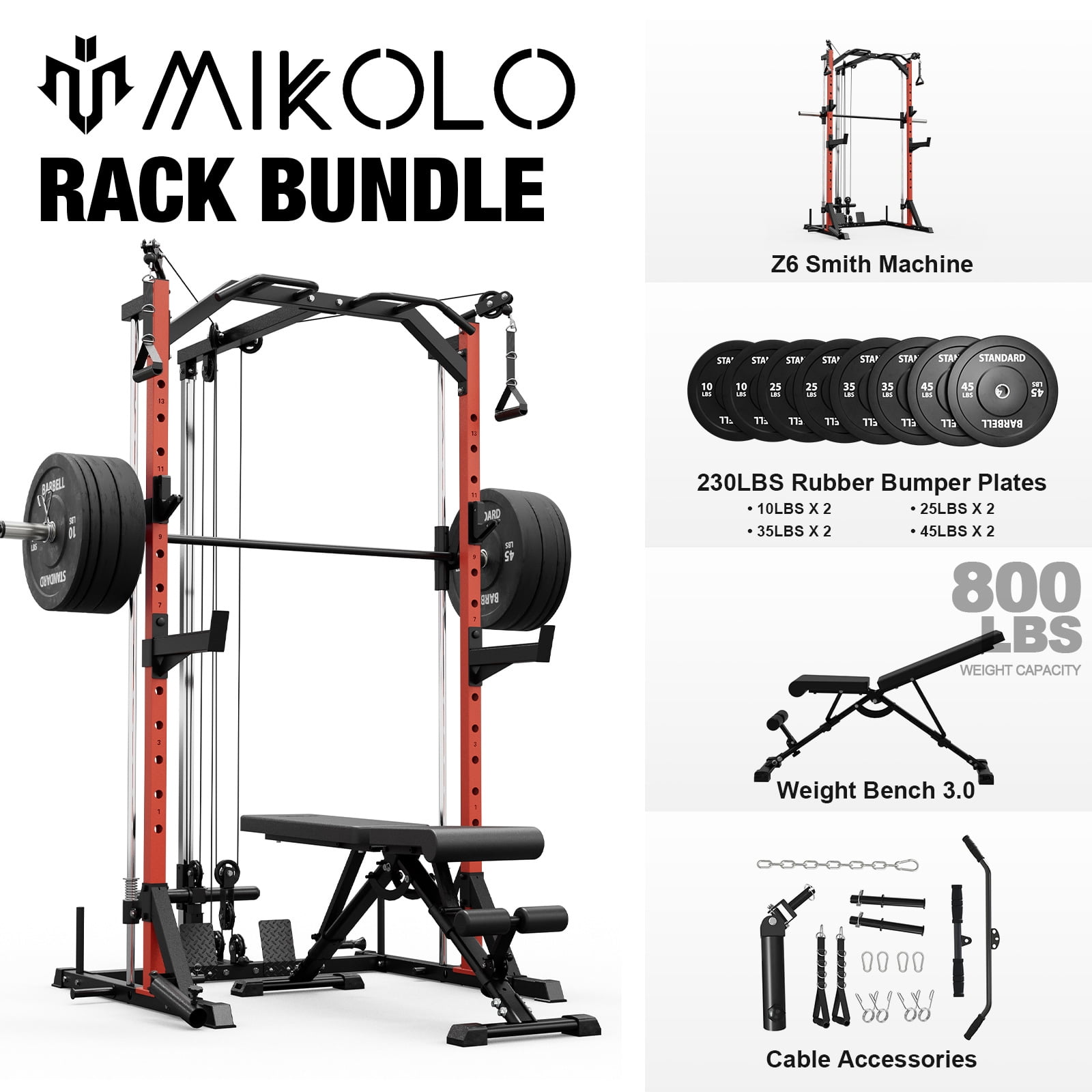 Mikolo Compact 7-IN-1 Smith Machine With Weight Bench, 1000LBS Multi ...