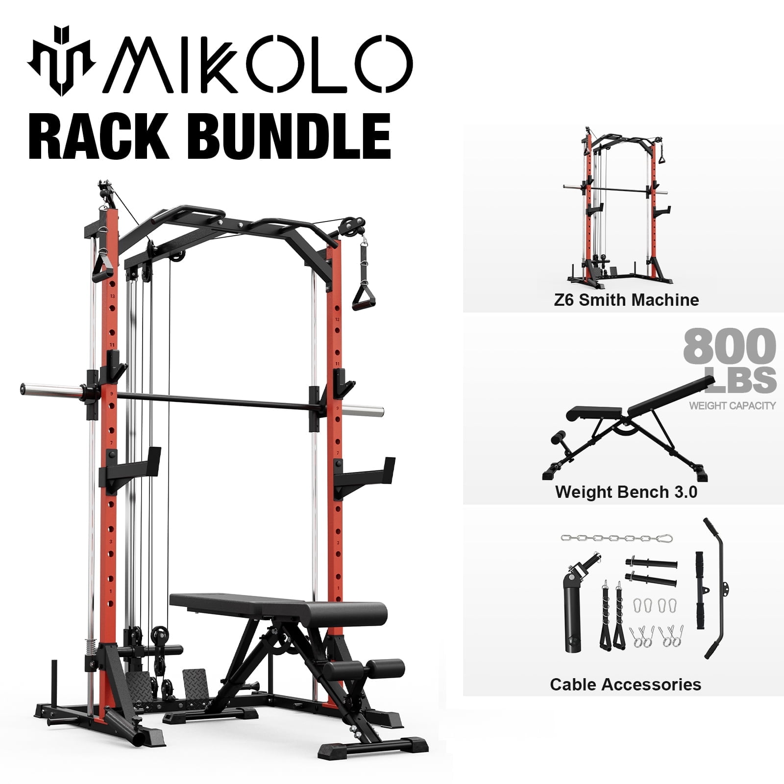 Mikolo Compact 7-IN-1 Smith Machine With Weight Bench, 1000LBS Multi ...