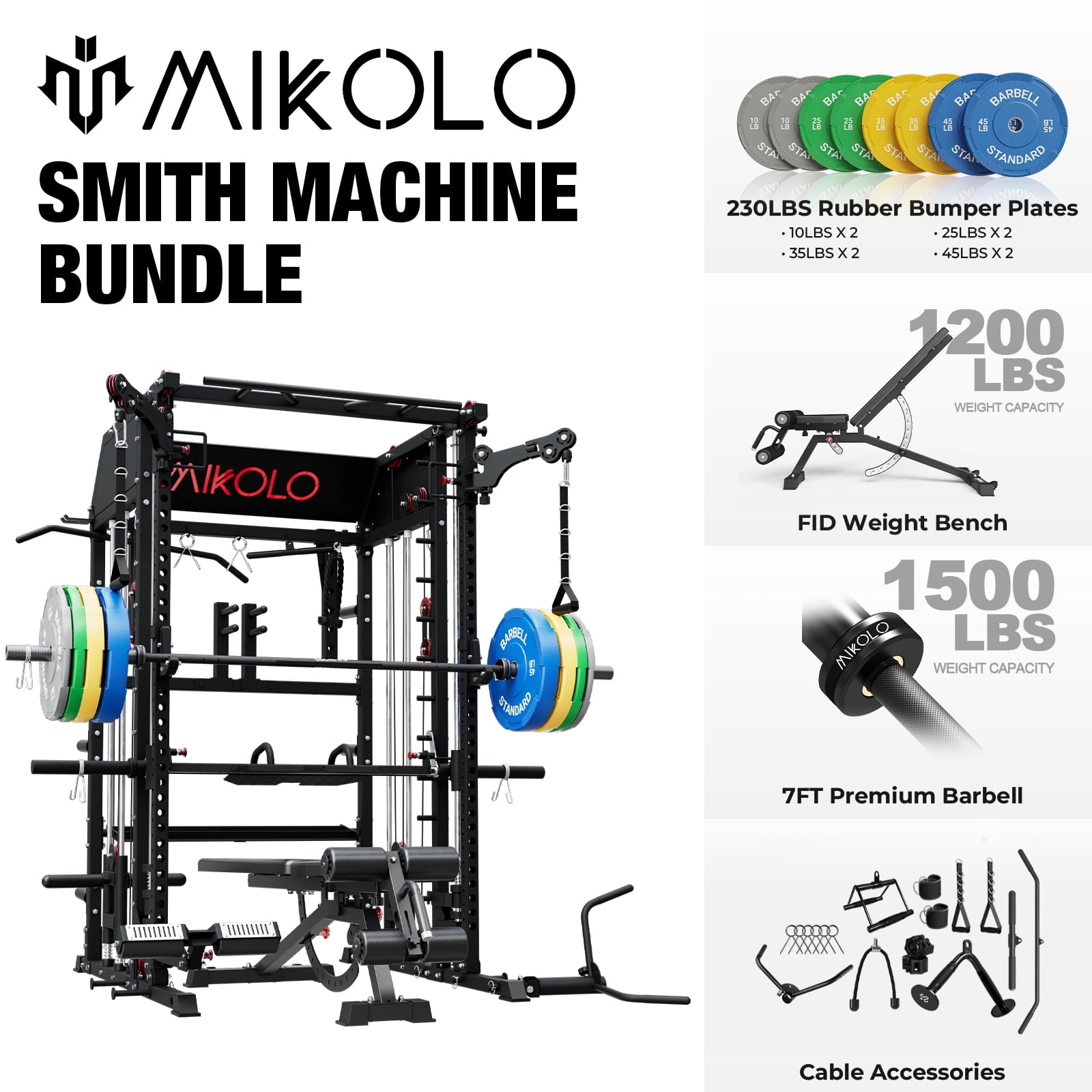 Mikolo Smith Machine Home Gym, All-in-One Power Rack with Smith Cage ...