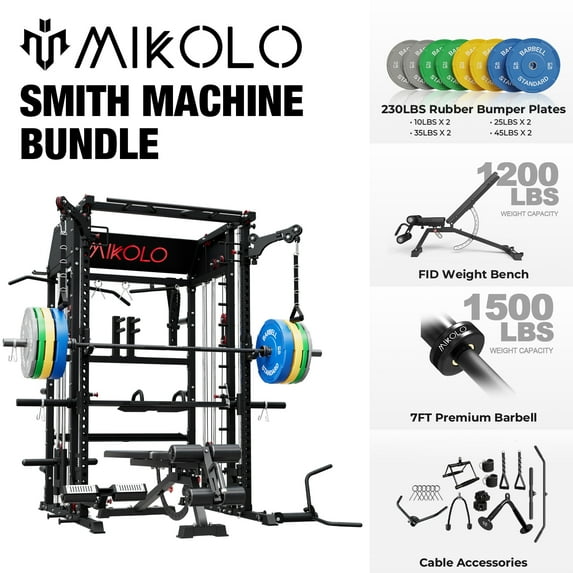 Mikolo Smith Machine Home Gym, All-in-One Power Rack with Smith Cage ...