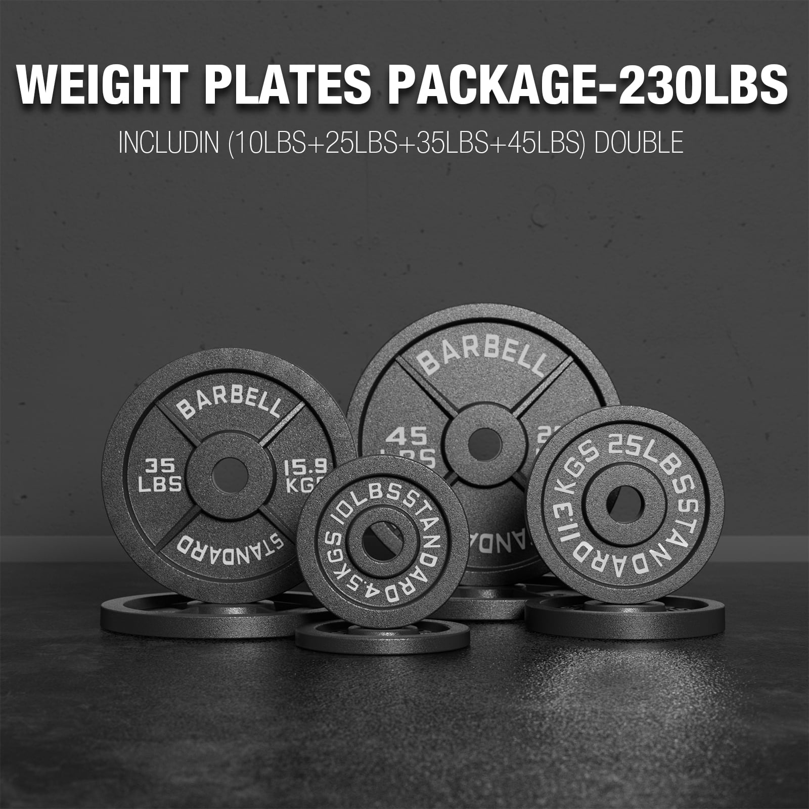 Mikolo Enhanced Grip Cast Iron Weight Plates Package, Traditional ...
