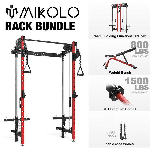 Mikolo Foldable Power Rack Cage,1000lbs Capacity Wall Mounted Squat ...