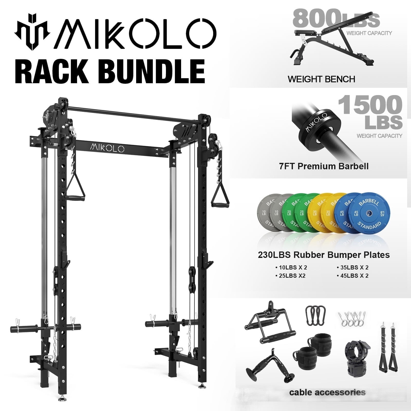 Mikolo Foldable Squat Rack, Wall Mounted Power Rack with Cable ...