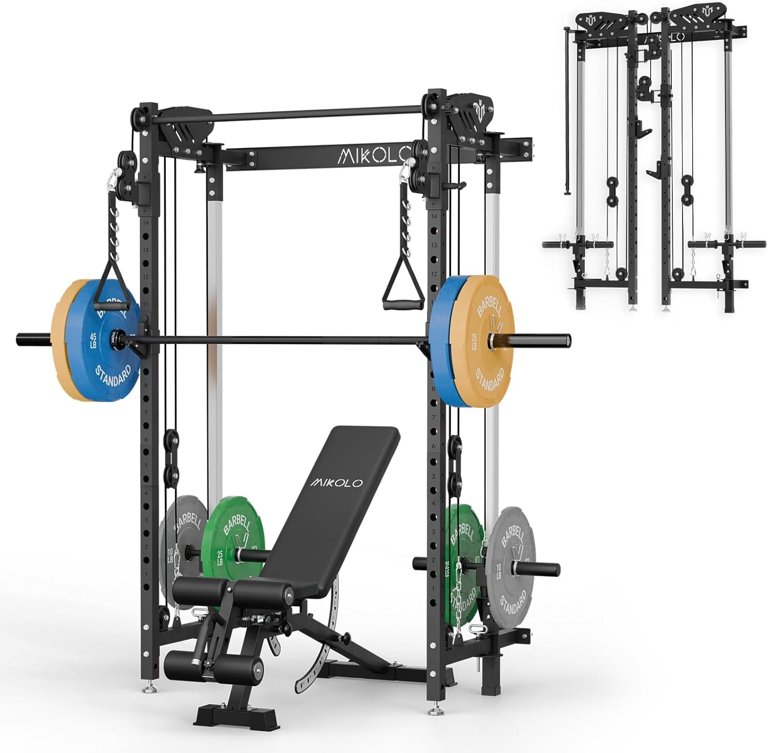 Mikolo Foldable Squat Rack, Wall Mounted Power Rack with Cable ...