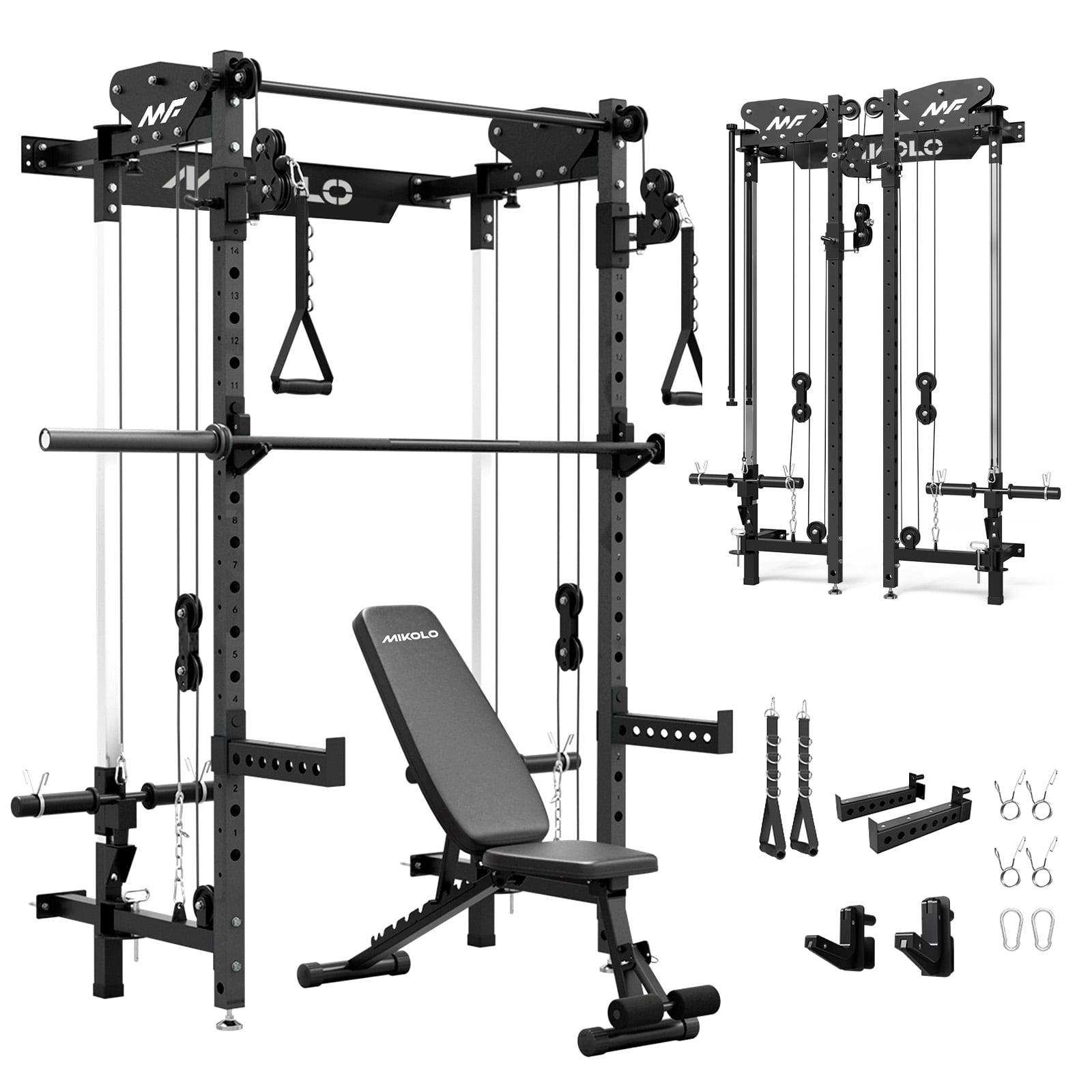 Mikolo Foldable Squat Rack, Wall Mounted Power Rack with Cable ...